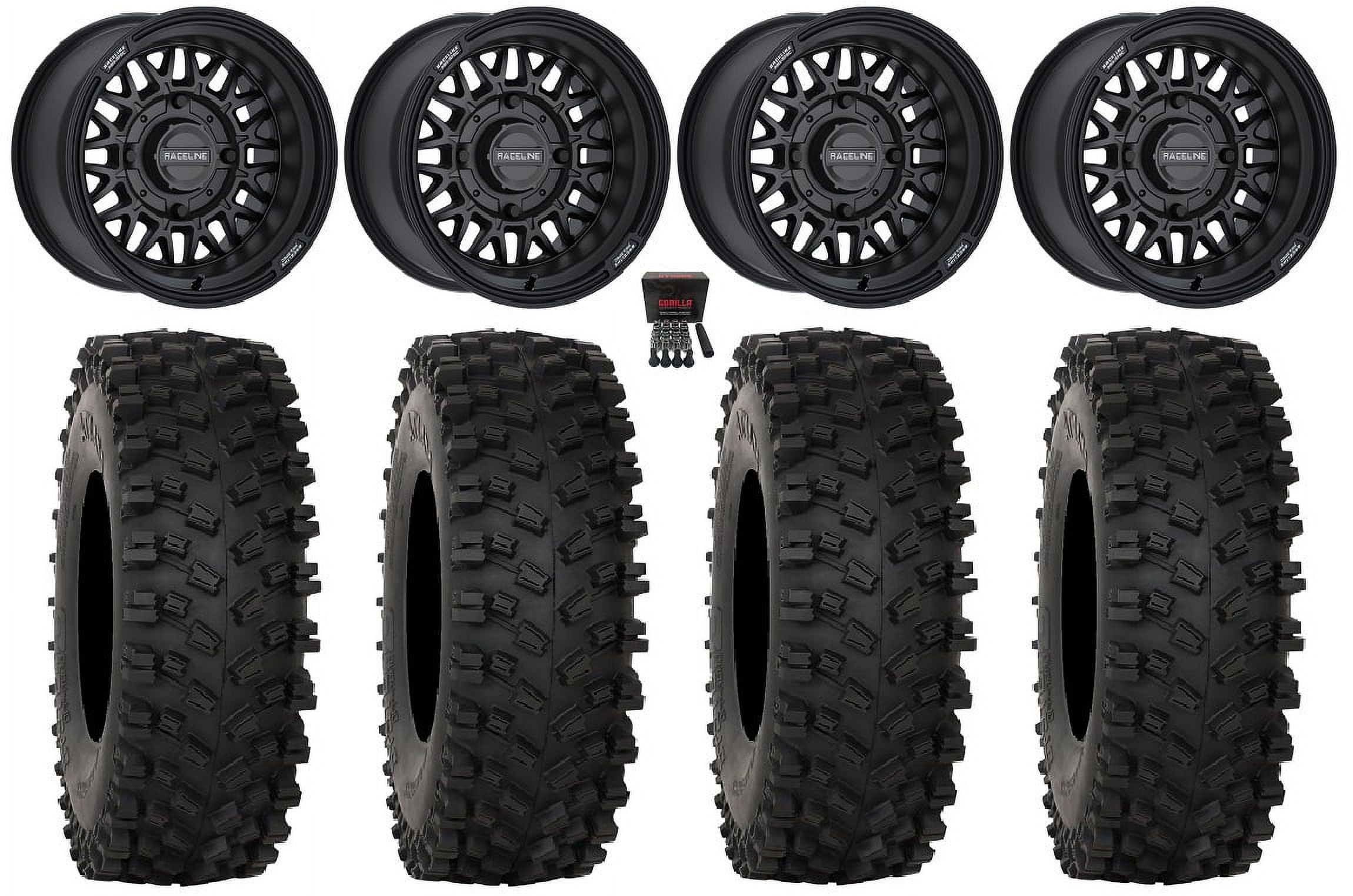 Raceline Omega 15" Wheels Satin Black 33" ATX470 Tires Polaris RZR XP ...