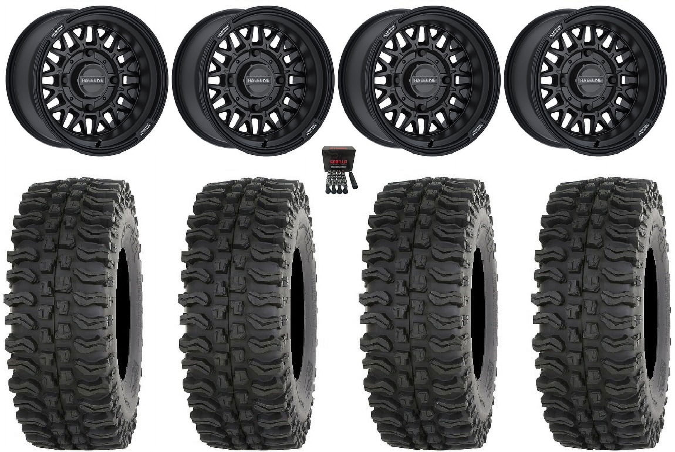 Raceline Omega 15" Wheels Satin Black 33" BDC Tires Polaris RZR XP 1000 ...