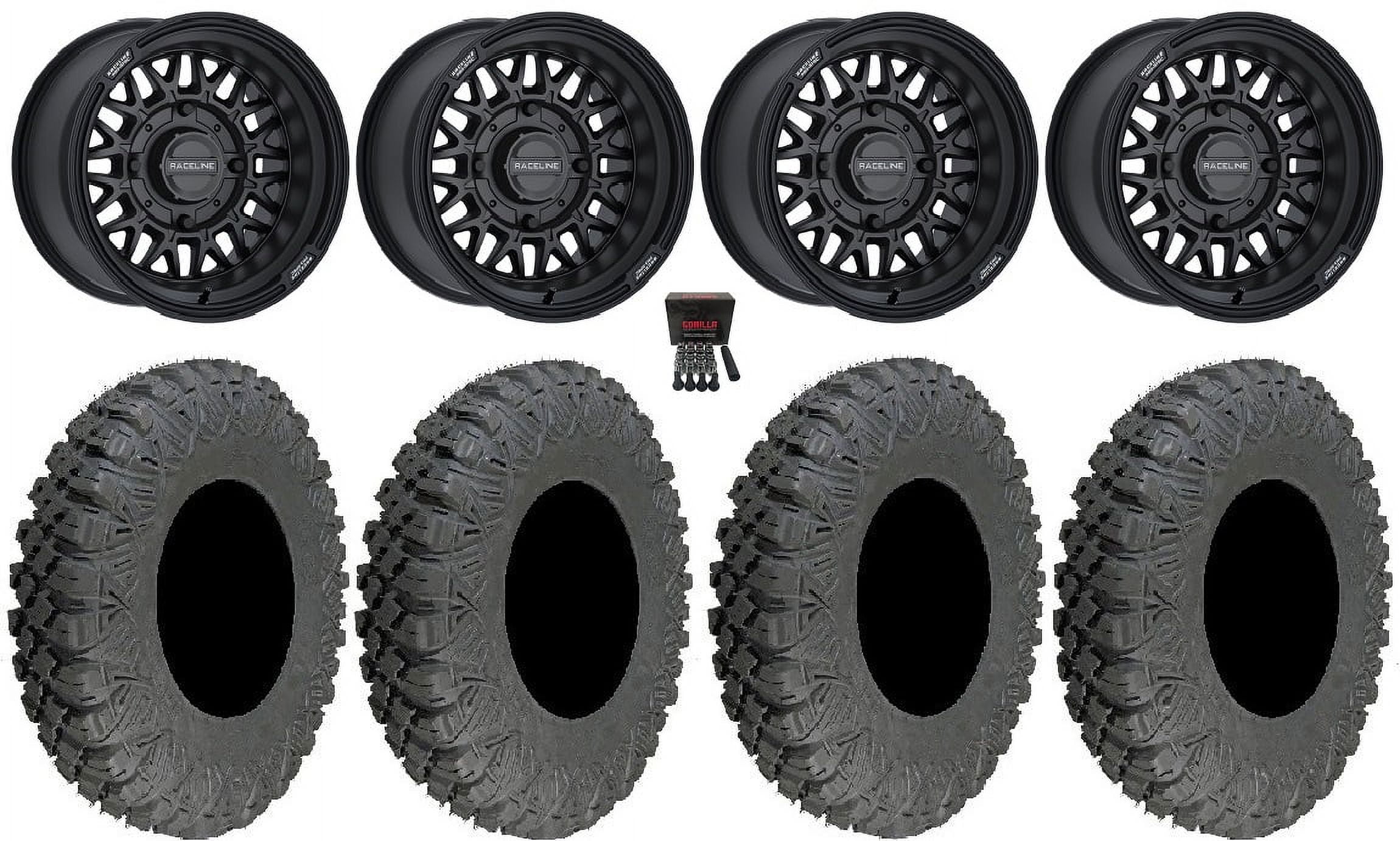 Raceline Omega 15" Wheels Satin Black 33" Race Tires Can-Am Maverick X3 ...