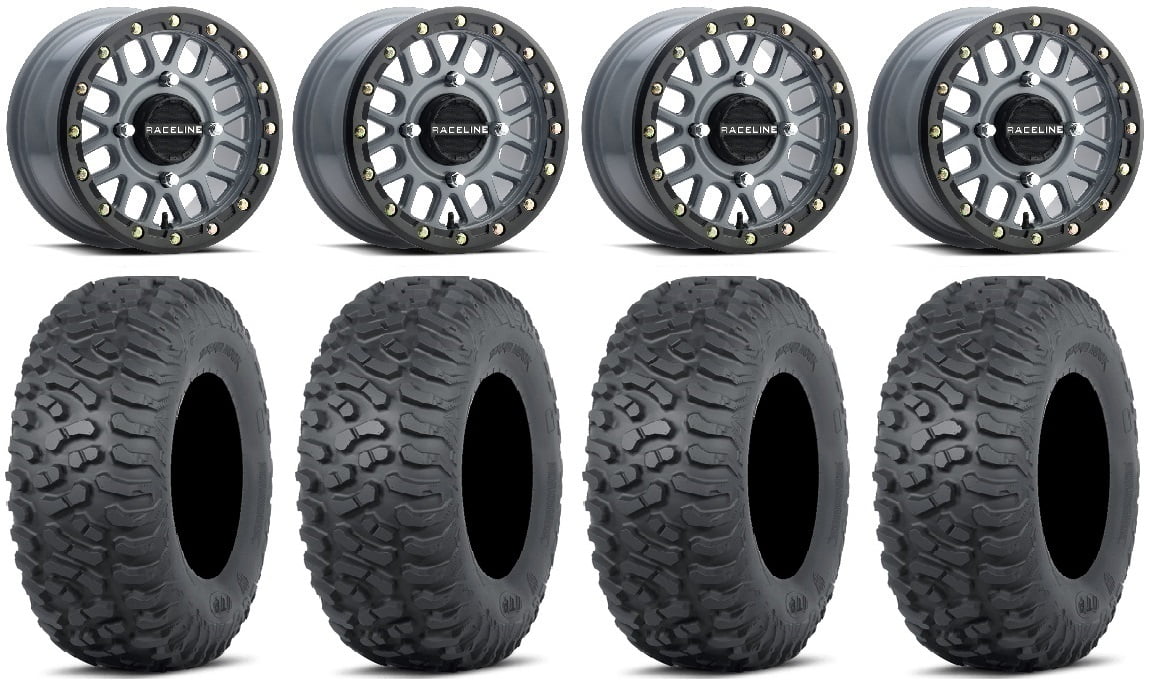 Raceline Podium Bdlk 14" Wheels Gy 27" Terra Hook Tires Polaris RZR XP ...
