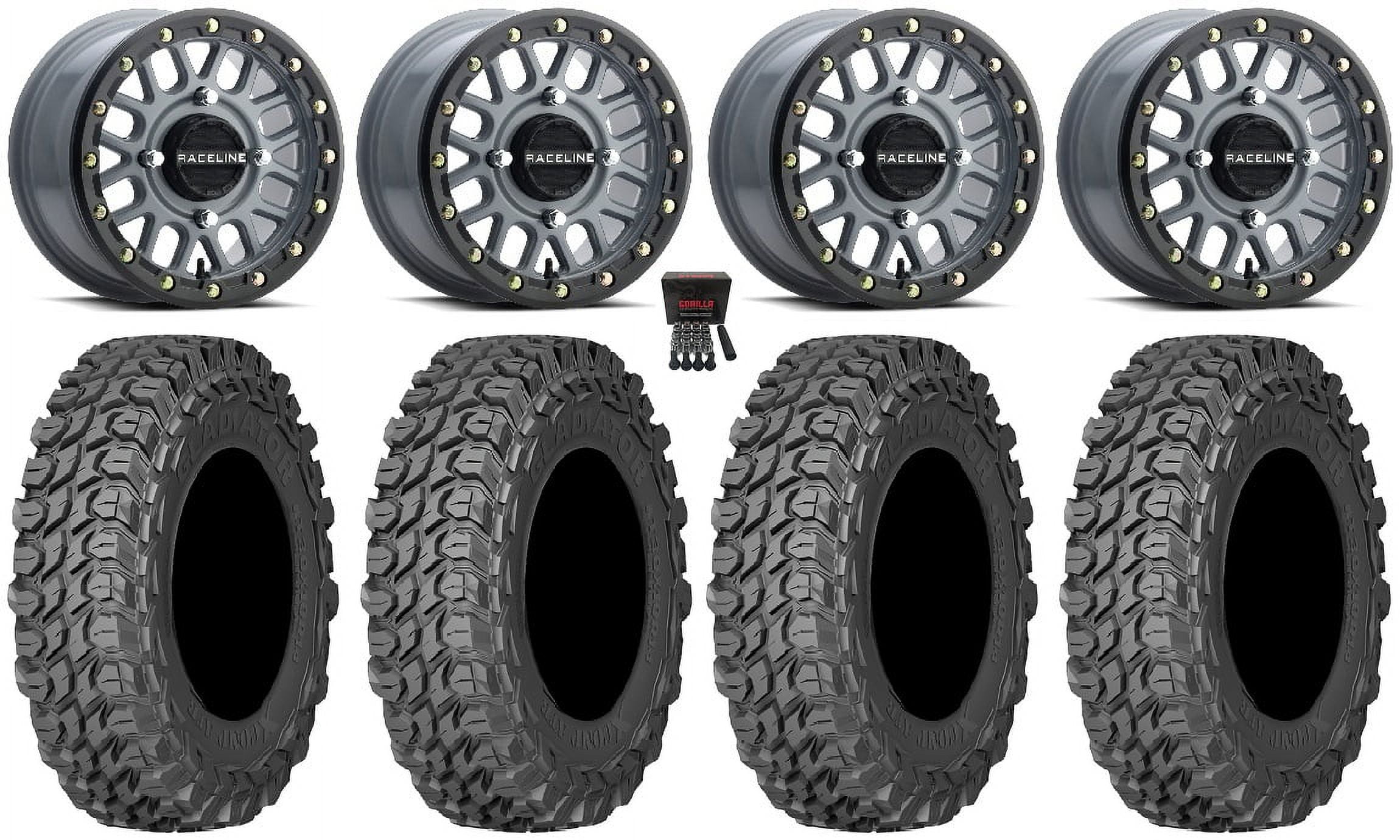 Raceline Podium Bdlk 14" Wheels Gy 28" X Comp ATR Tires Polaris RZR XP ...
