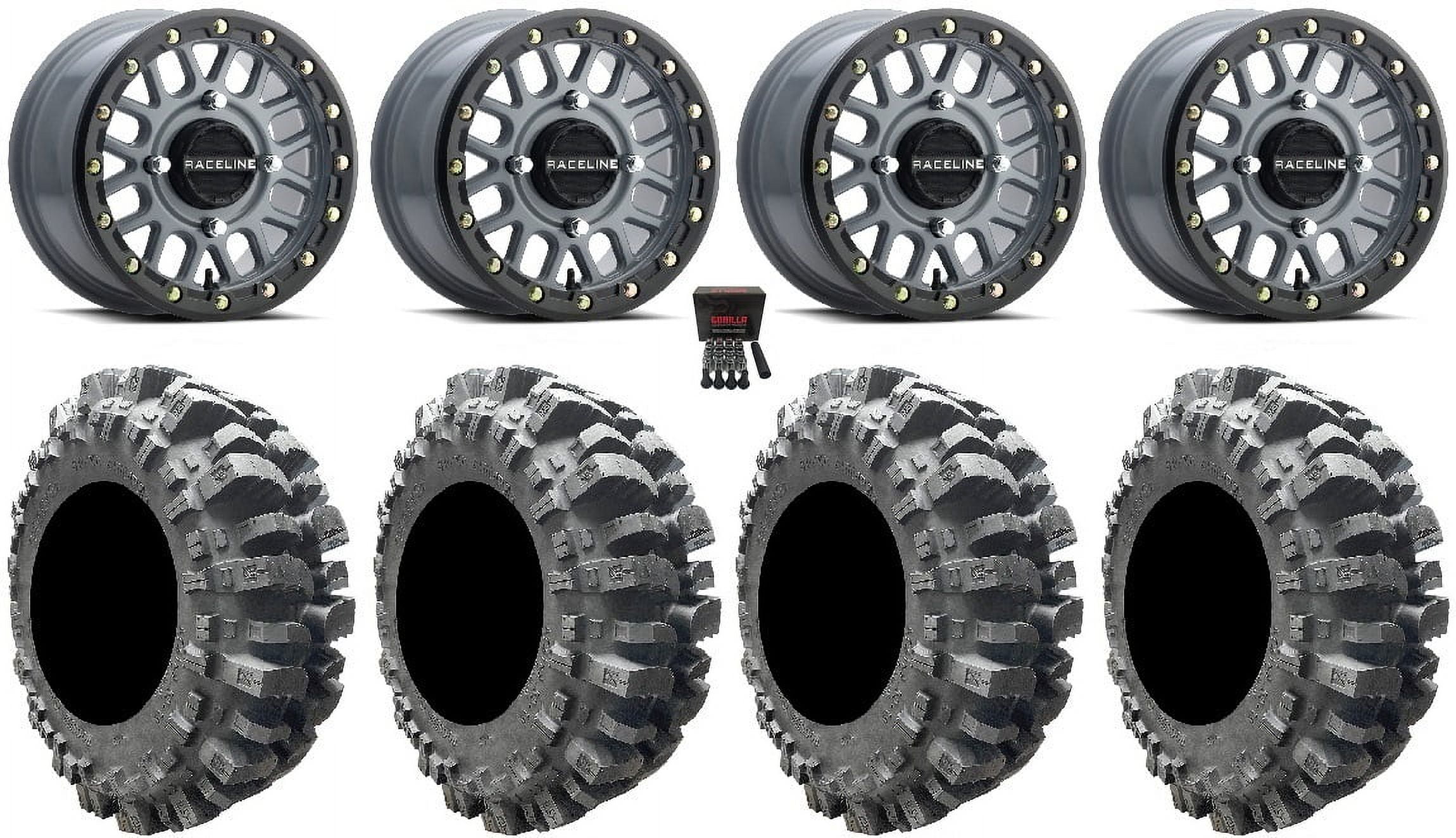 Raceline Podium Bdlk 14" Wheels Gy +38mm/+10mm 27" Bogger Tires Honda ...