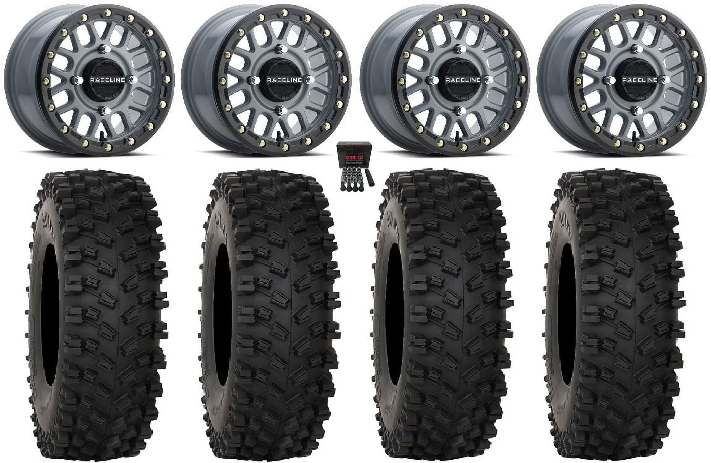 Raceline Podium Bdlk 14" Wheels Gy +38mm/+10mm 28" ATX470 Tires Can-Am ...
