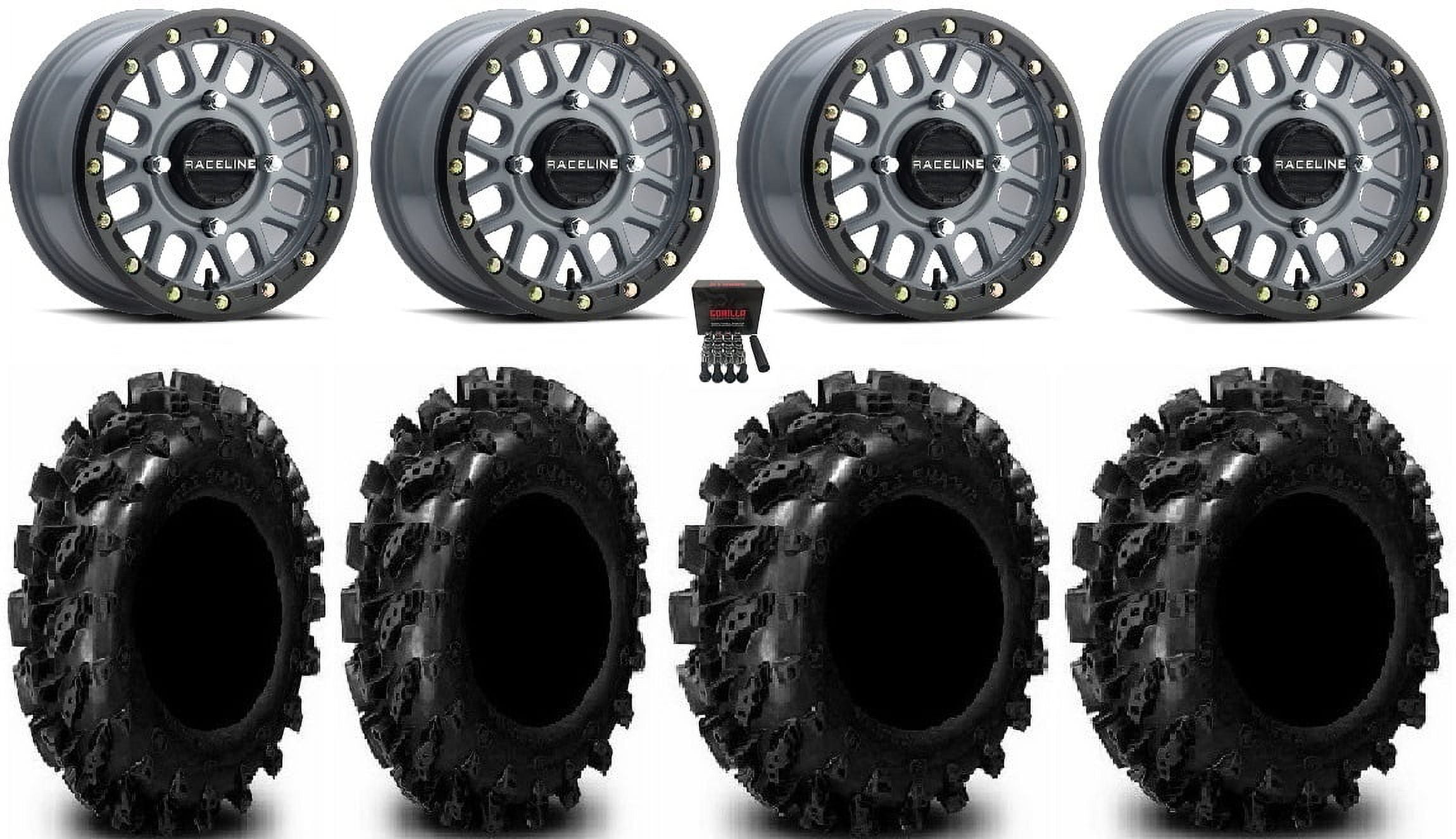 Raceline Podium Bdlk 14" Wheels Gy +38mm/+10mm 28" Swamp Lite Tires ...
