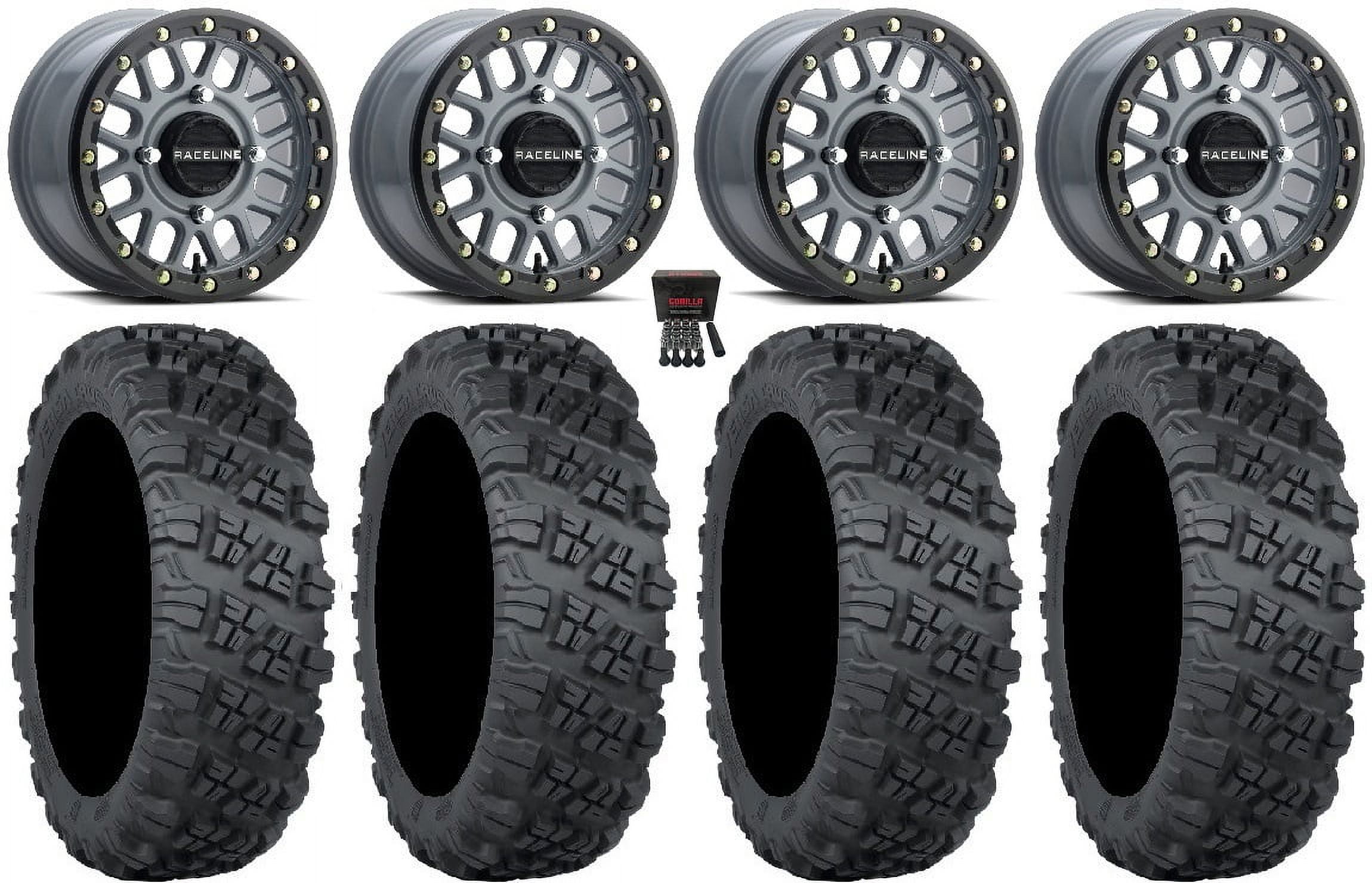 Raceline Podium Bdlk 15" Wheels Gy 30" Versa Cross V3 Tires Polaris RZR ...