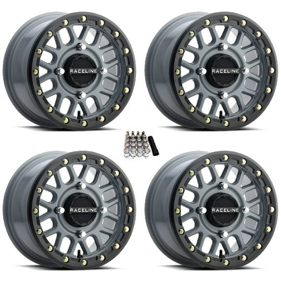 Raceline Podium Beadlock UTV Wheels/Rims Grey 15" Kawasaki Mule Pro FXT ...