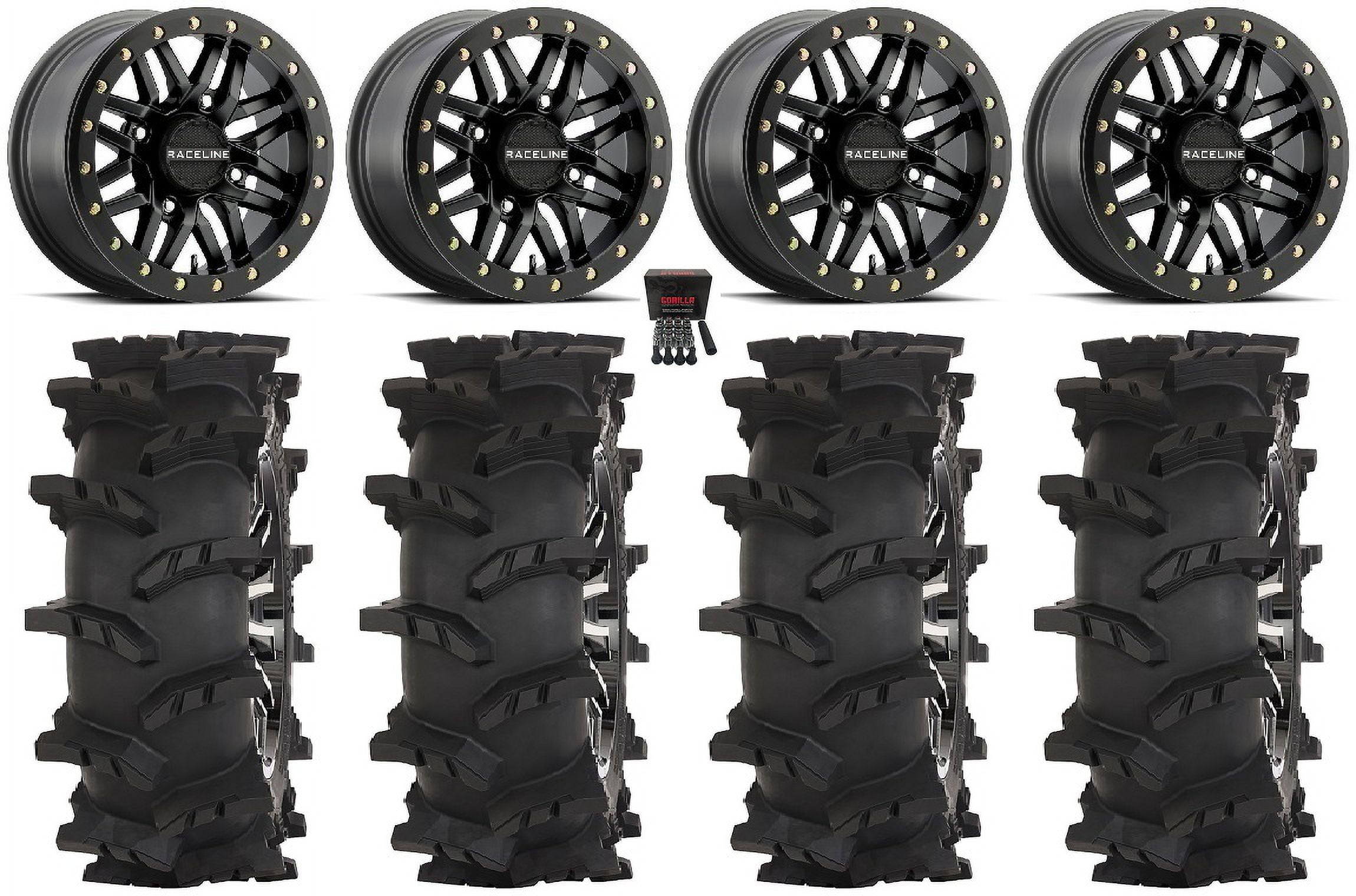 Raceline Ryno Bdlk 14" Wheels Black 30" Outlaw Max Tires Polaris RZR XP ...