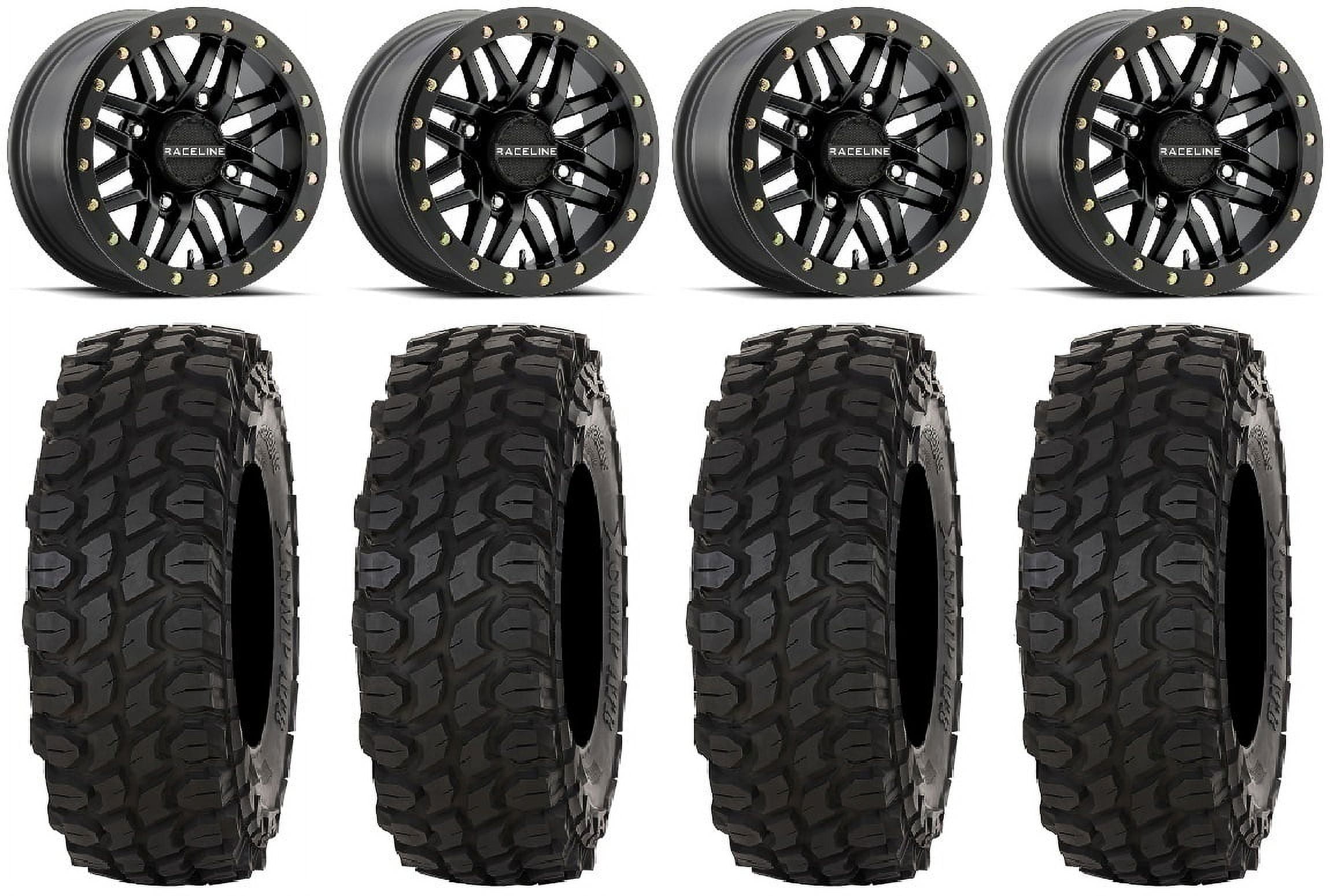 Raceline Ryno Bdlk 14" Wheels Black 30" XComp ATR Tires Can-Am Maverick ...