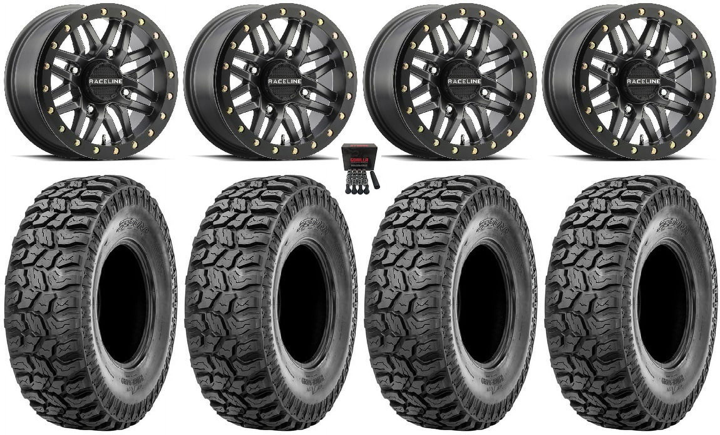 Raceline Ryno Bdlk 14" Wheels Gunmetal 27" Ridge Saw 2.0 Tires Polaris ...