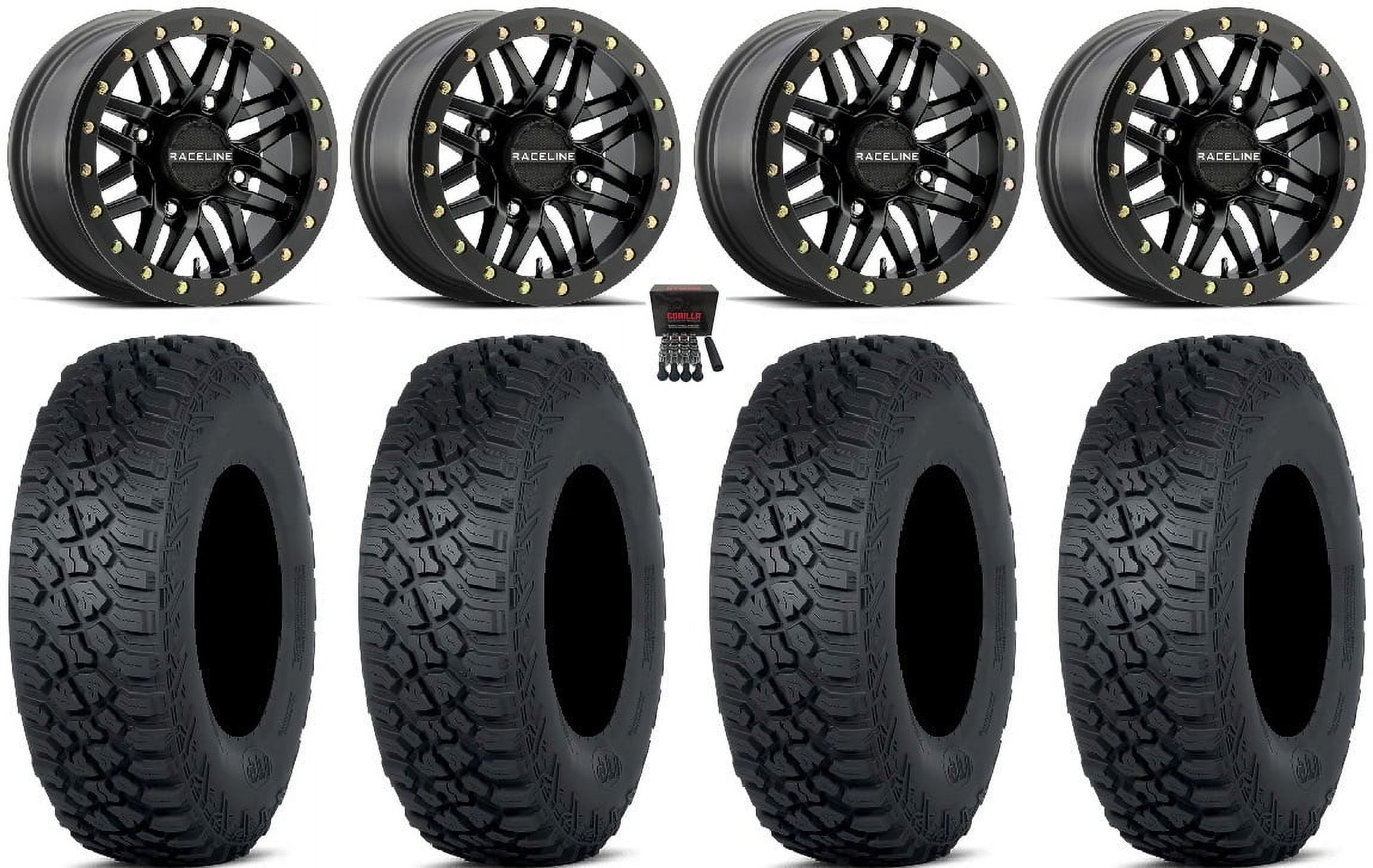 Raceline Ryno Bdlk 15" Wheels Bk 30" Tenacity XNR 8ply Tires Sportsman ...