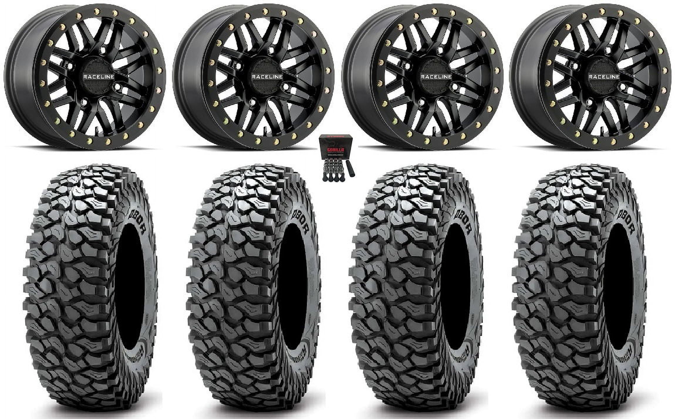 Raceline Ryno Bdlk 15" Wheels Bk 32" RocScraper Tires Can-Am Maverick ...