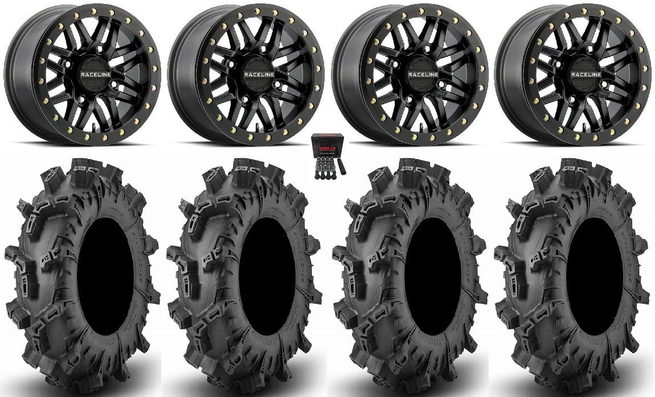 Raceline Ryno Bdlk 15" Wheels Bk 32" Terminator Max Tires Sportsman RZR ...