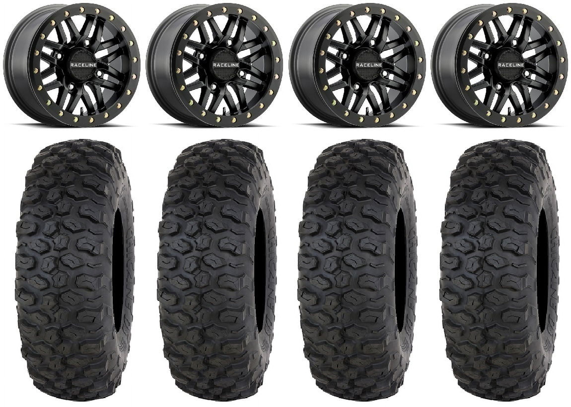 Raceline Ryno Bdlk 15" Wheels Bk 33" Chicane DS Tires Can-Am Maverick ...