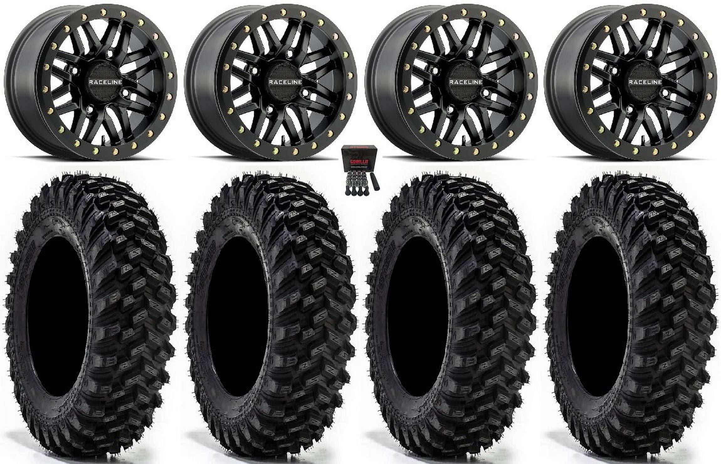 Raceline Ryno Bdlk 15" Wheels Bk 35" Warrior XT Tires Can-Am Commander ...
