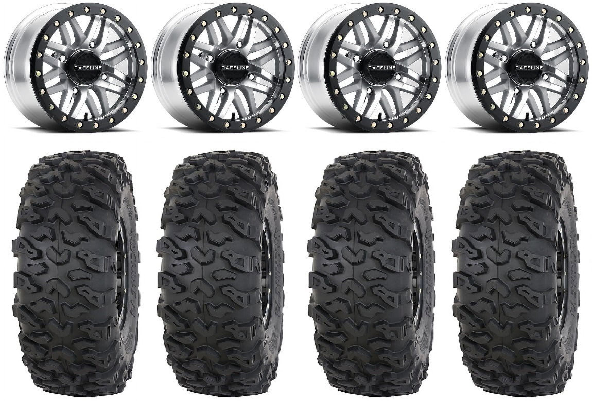 Raceline Ryno Bdlk 15" Wheels Mh 33" Roctane T4 Tires Polaris RZR XP ...