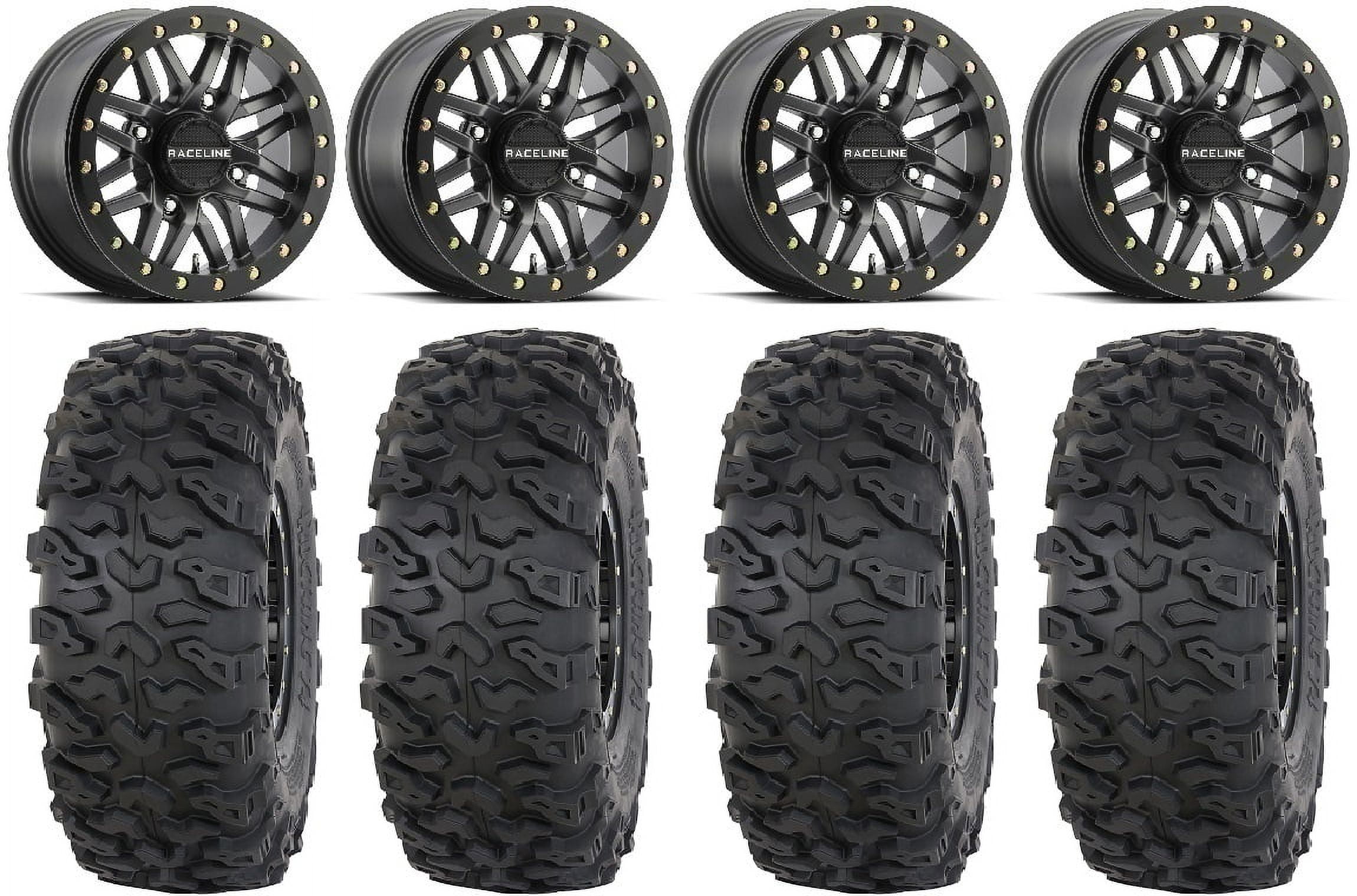Raceline Ryno Beadlock 14" Wheels Gm 28" Roctane T4 Tires Sportsman RZR ...