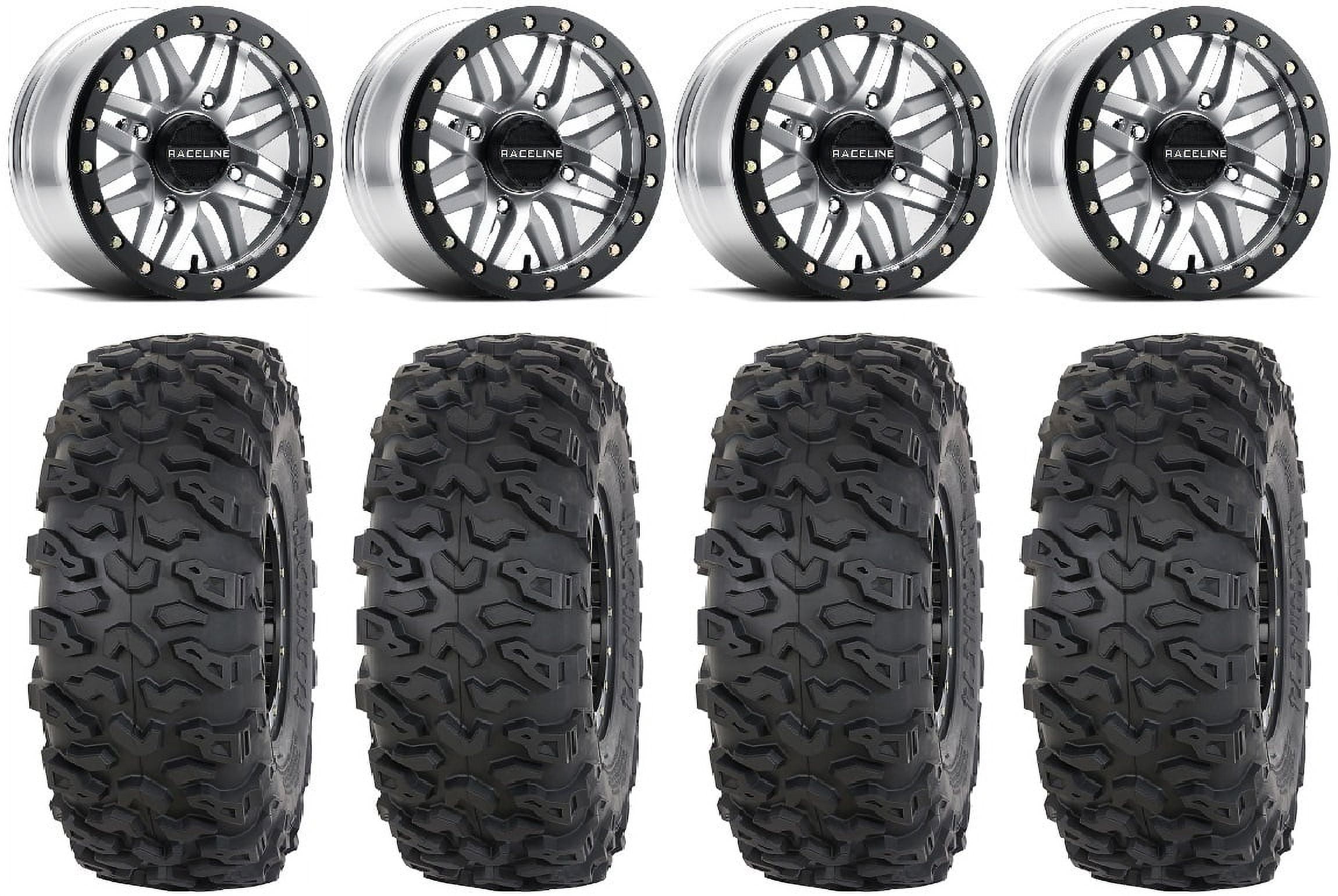 Raceline Ryno Beadlock 14" Wheels Mh 28" Roctane T4 Tires Polaris RZR ...