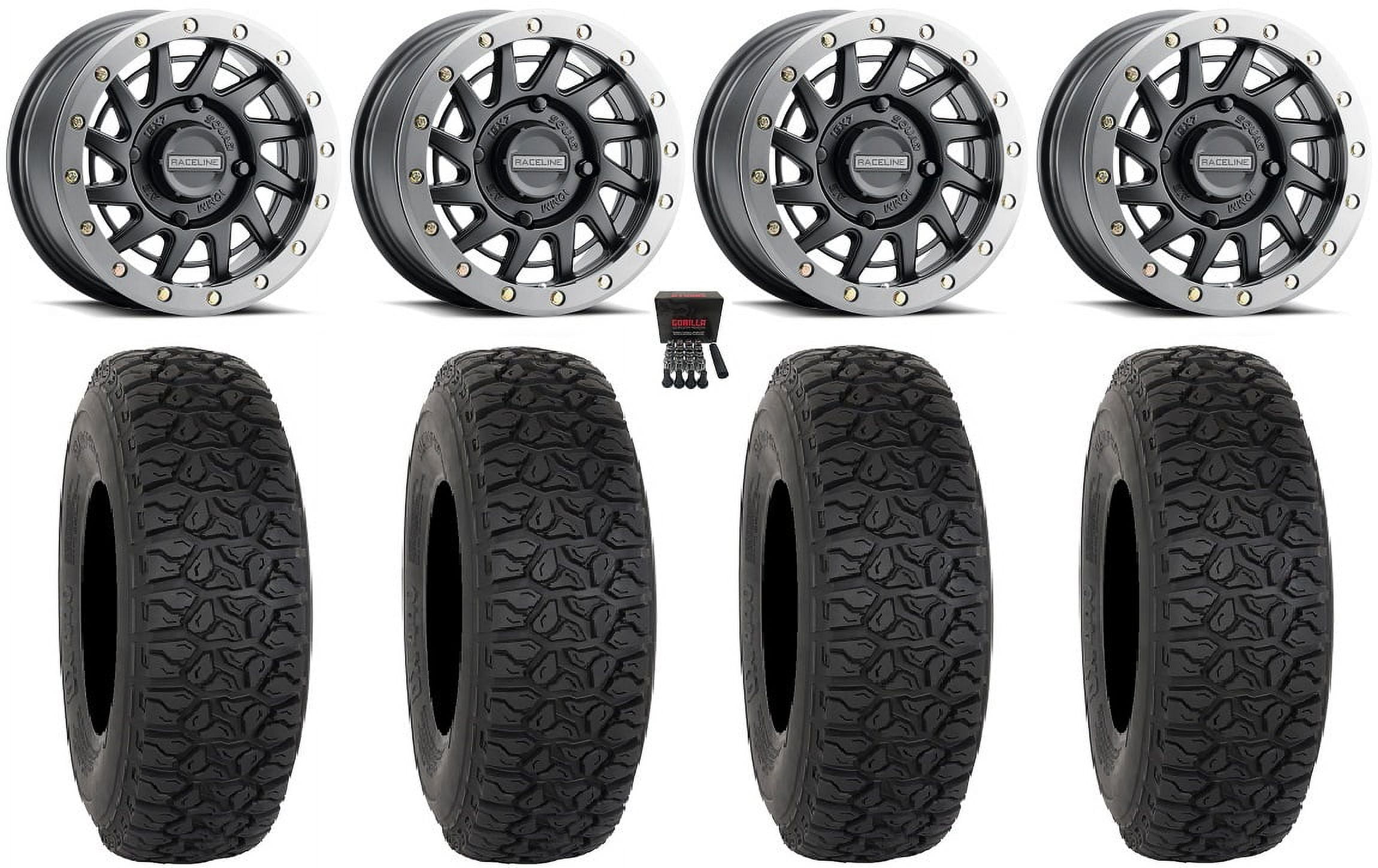 Raceline Squad Bdlk 15" Wheels Bk +10mm 32" DX440 Tires Can-Am Maverick ...