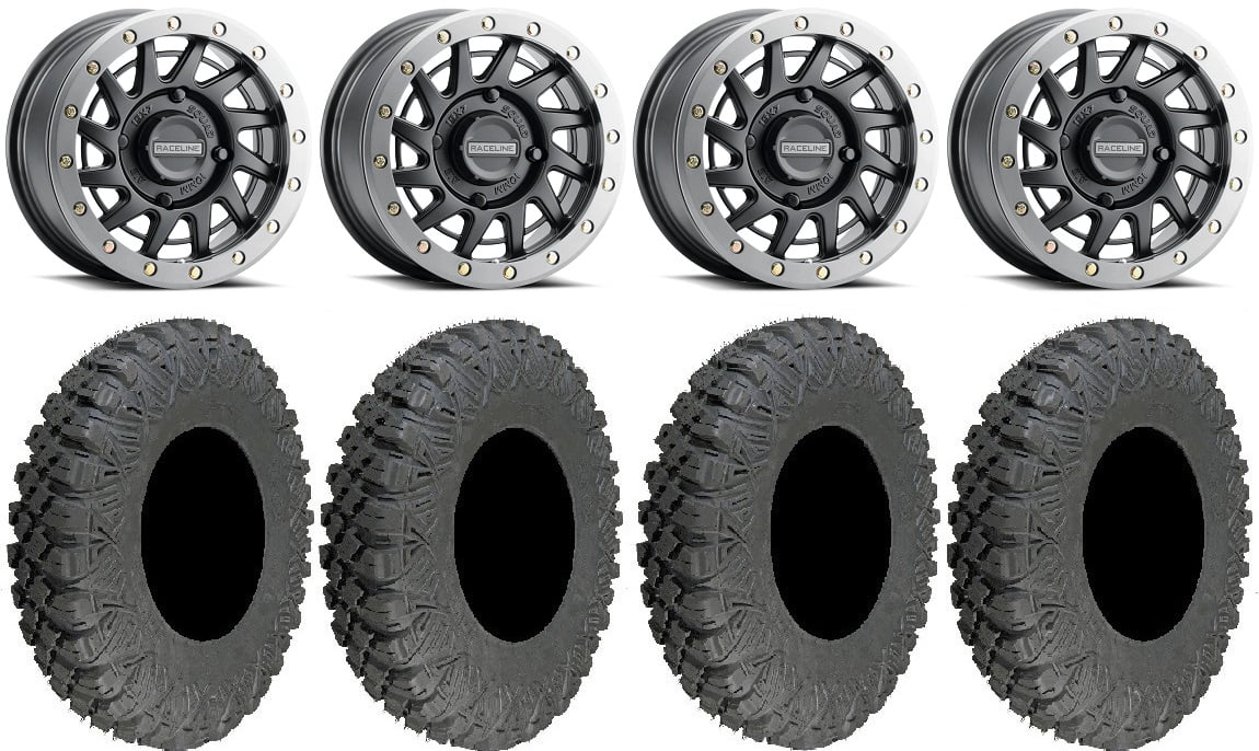 Raceline Squad Bdlk 15" Wheels Bk +10mm 33" Race Tires Can-Am Maverick ...