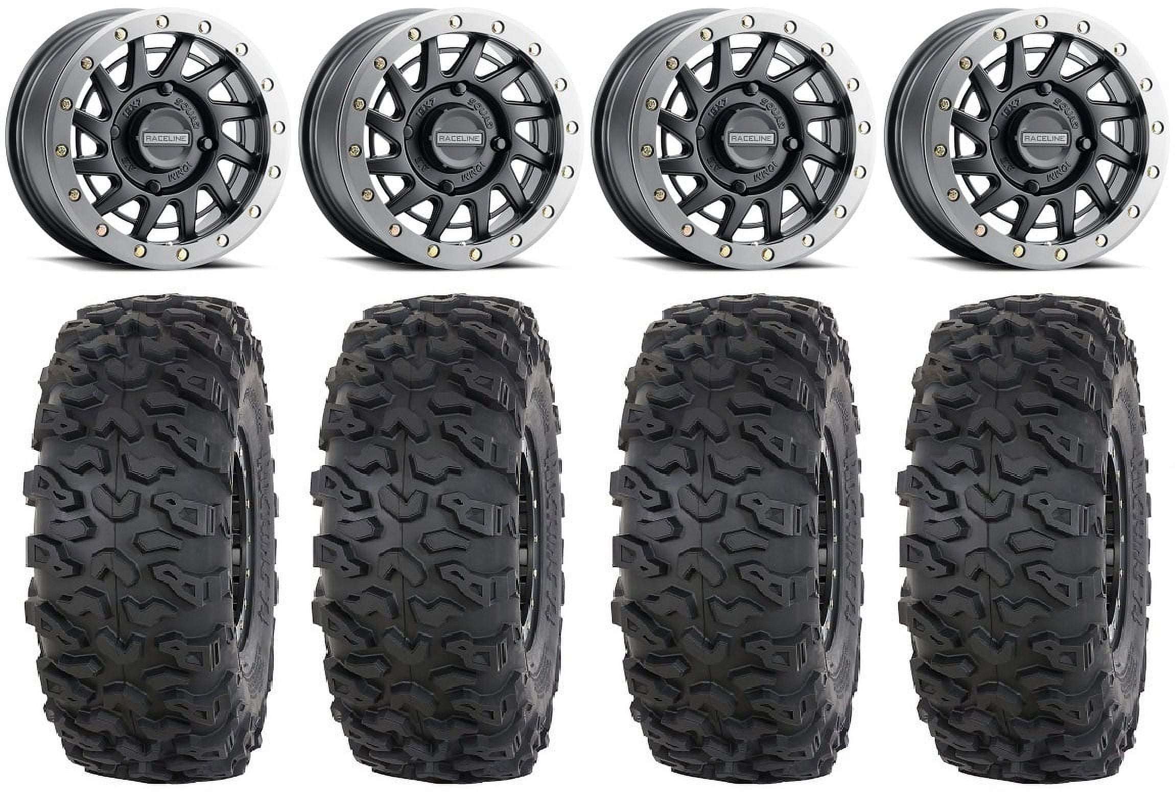 Raceline Squad Bdlk 15" Wheels Bk +38mm/+10mm 33" Roctane T4 Tires Can-Am Defender - Walmart.com