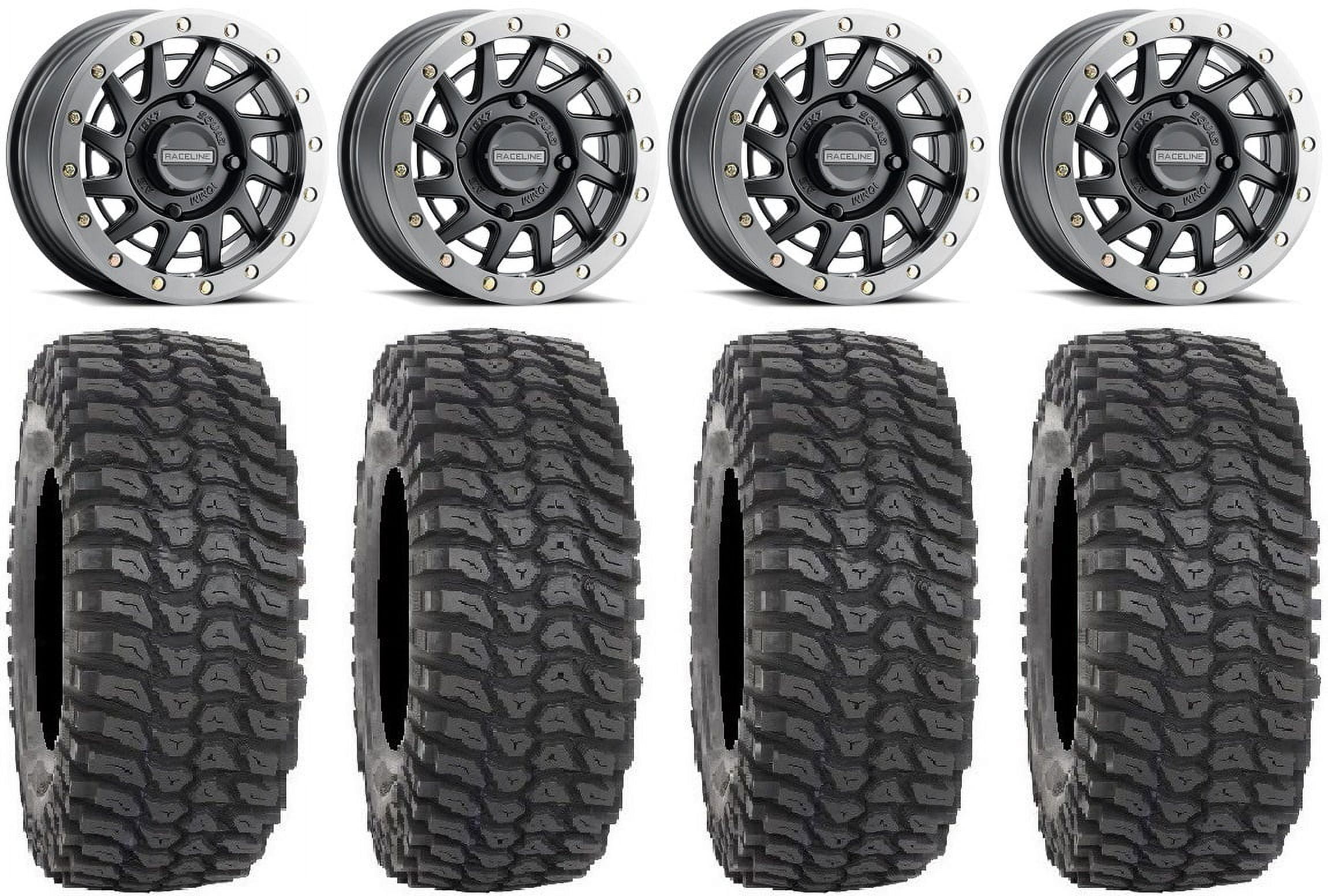 Raceline Squad Bdlk 15" Wheels Bk +38mm/+10mm 35" XCR350 Tires Can-Am ...