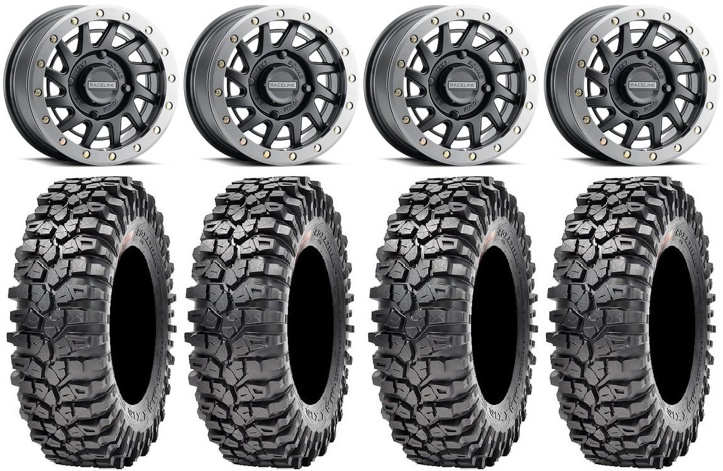Raceline Squad Bdlk 15" Wheels Bk +38mm 32" Roxxzilla 396 Tires Polaris ...