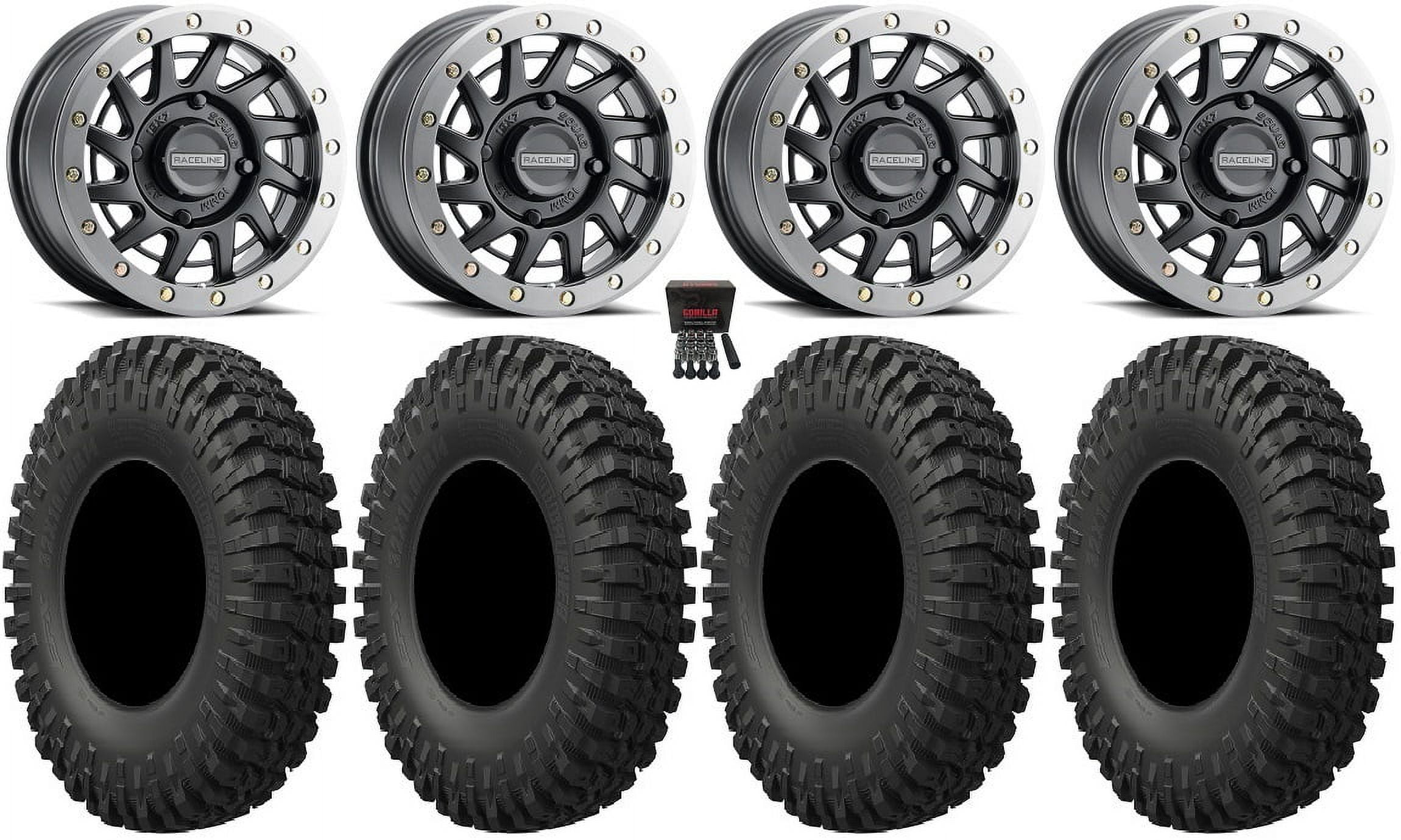 Raceline Squad Bdlk 15" Wheels Bk +38mm 33" MotoCrusher Tires Can-Am ...