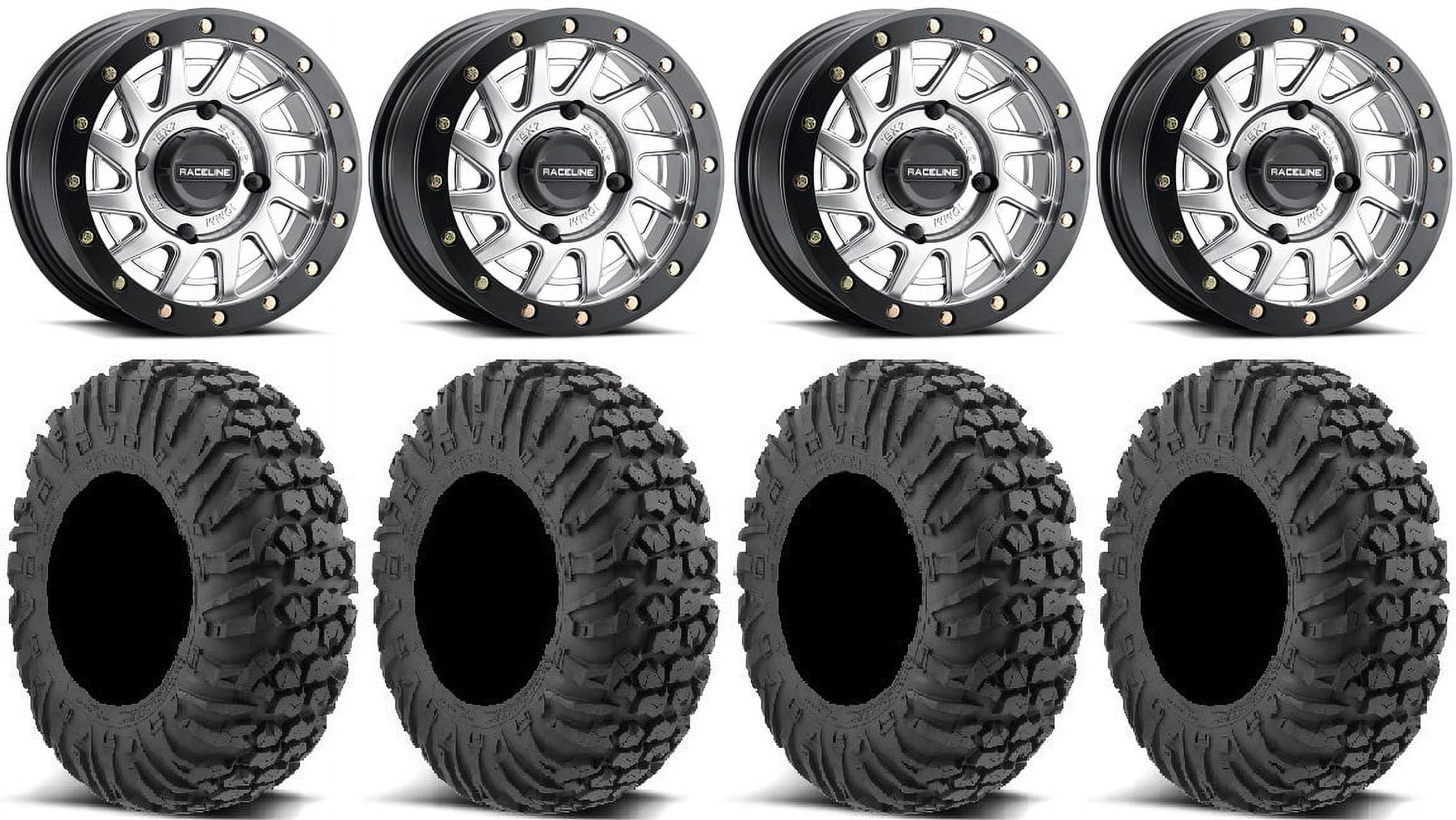 Raceline Squad Bdlk 15" Wheels Si +38mm 30" MotoVator Tires Polaris RZR XP 1000 / PRO XP ...