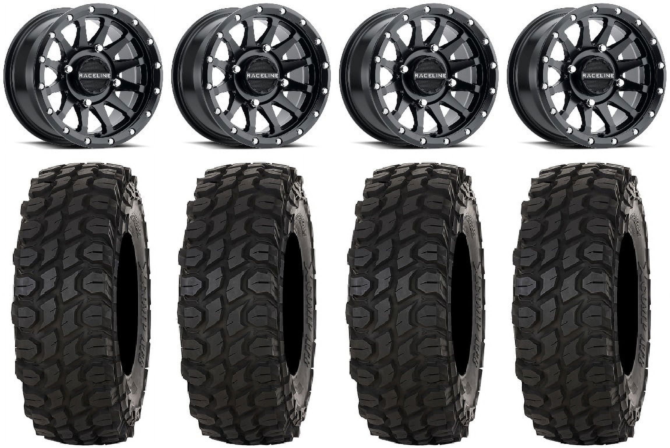 Raceline Trophy 14" Wheels Bk +38mm 32" XComp ATR Tires Kaw Mule Pro ...