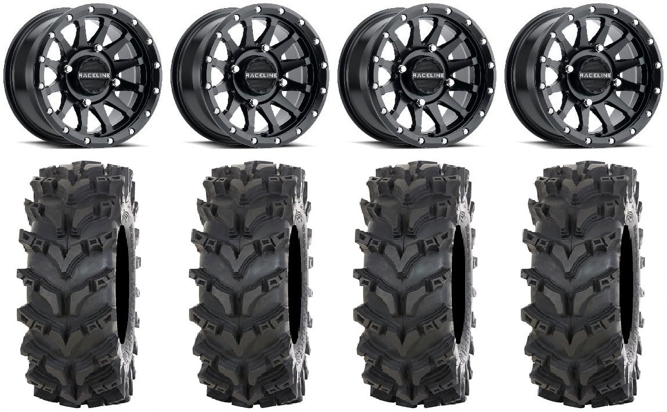 Raceline Trophy 14" Wheels Black 27" Out&Back Max Tires Sportsman RZR ...