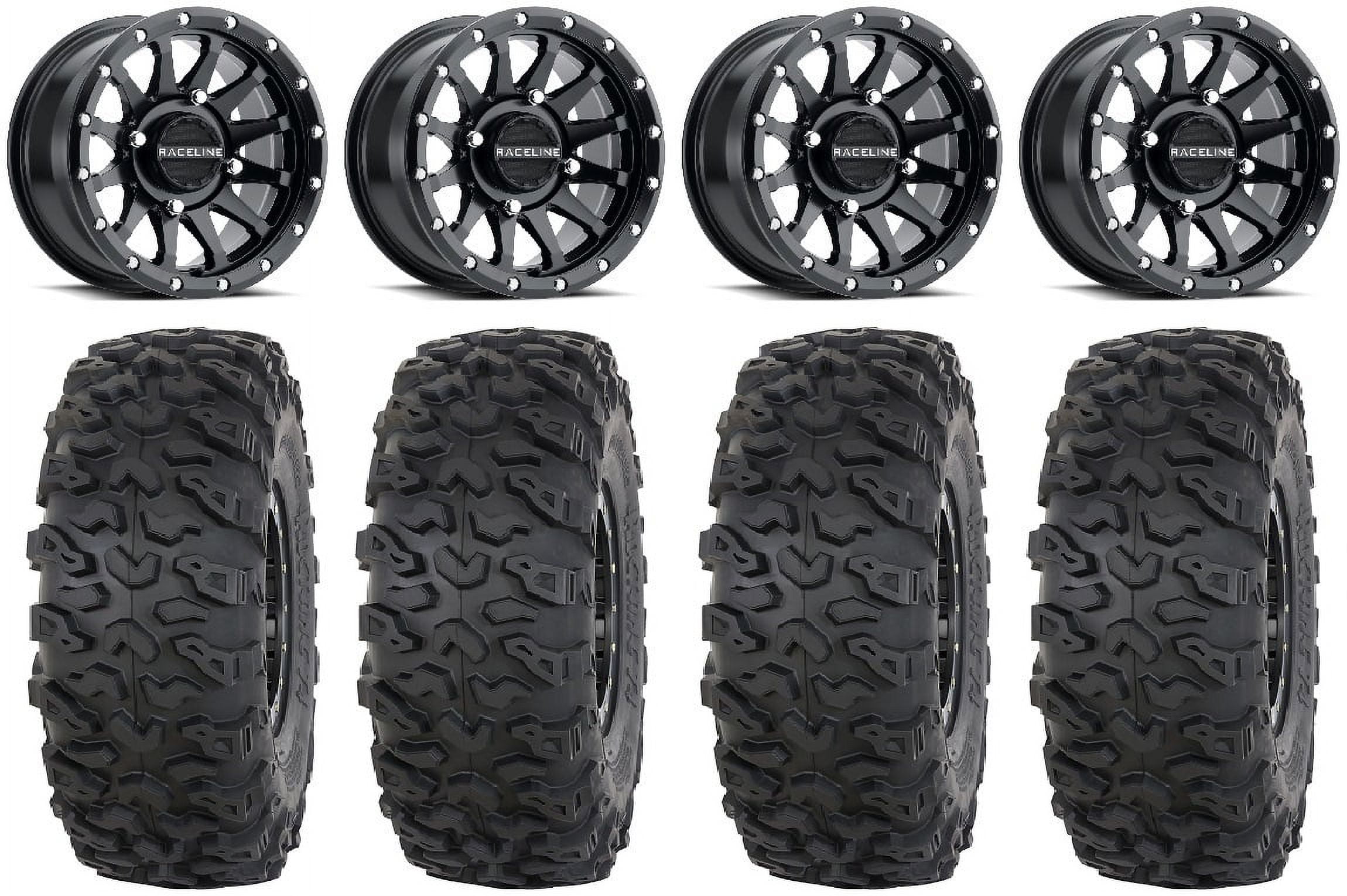 Raceline Trophy 14" Wheels Black +38mm/+10mm 28" Roctane T4 Tires Can ...
