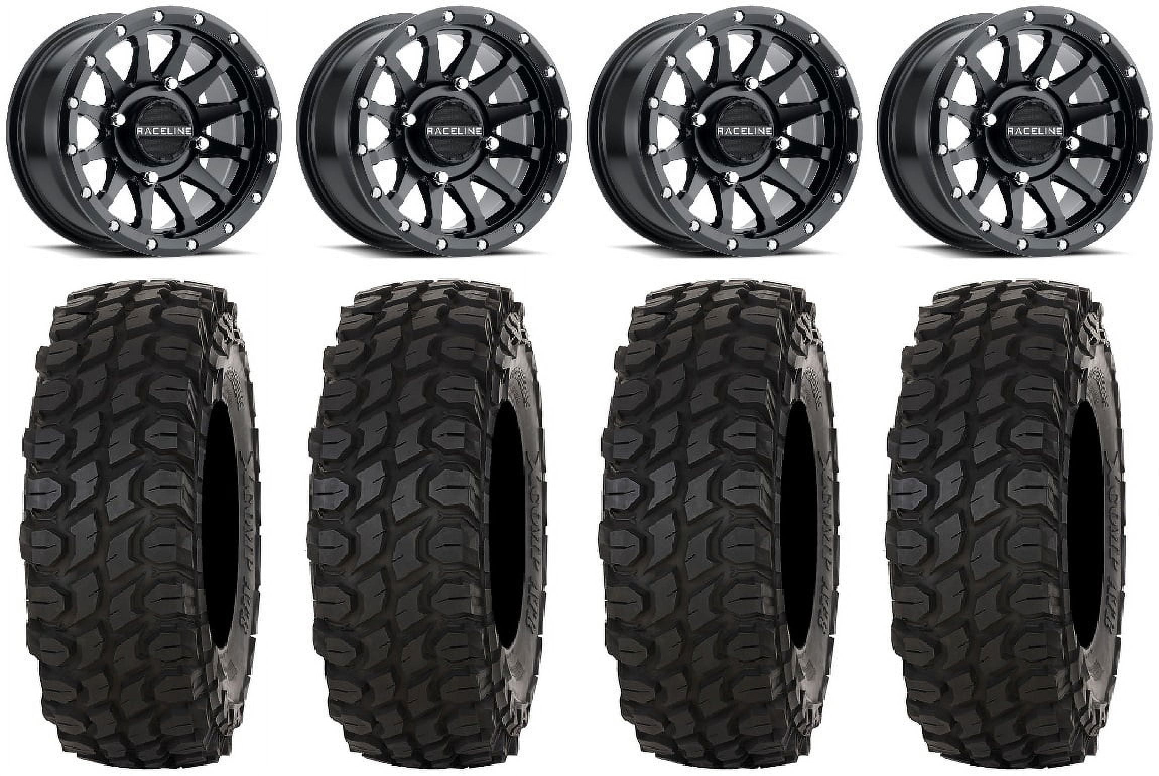 Raceline Trophy 14" Wheels Black +38mm/+10mm 28" XComp ATR Tires Can-Am ...