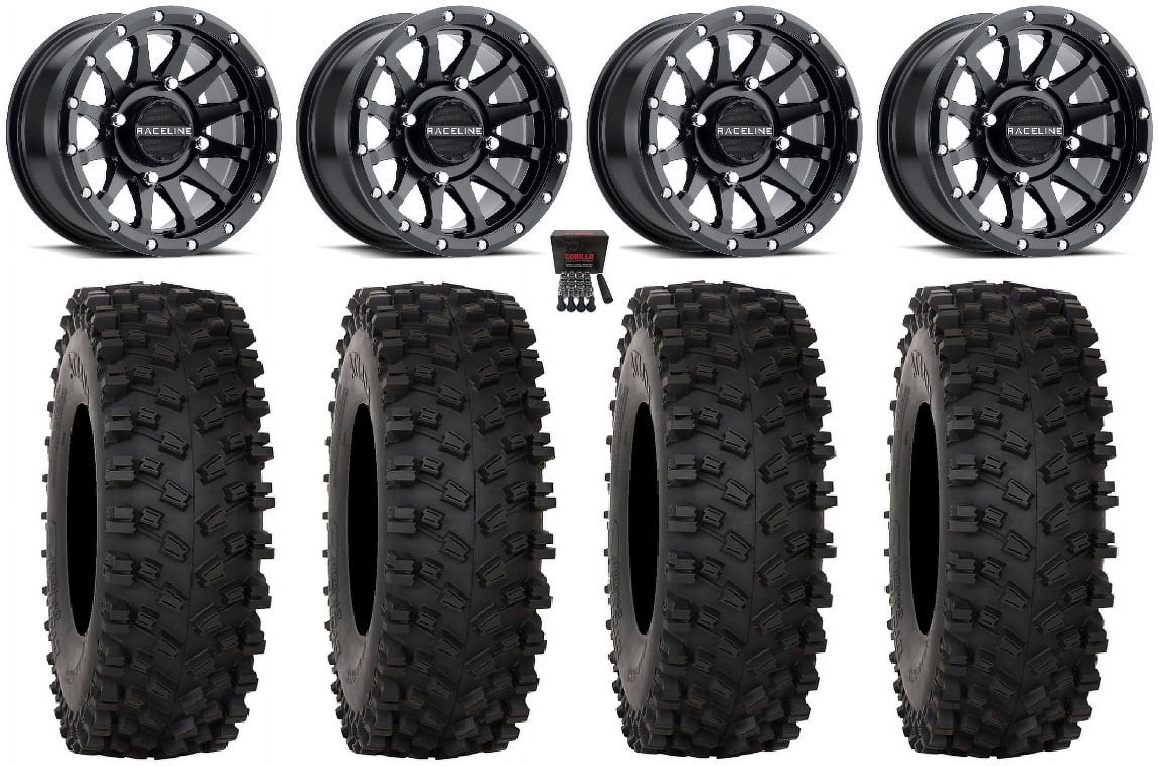 Raceline Trophy 14" Wheels Black +38mm/+10mm 30" ATX470 Tires Honda ...