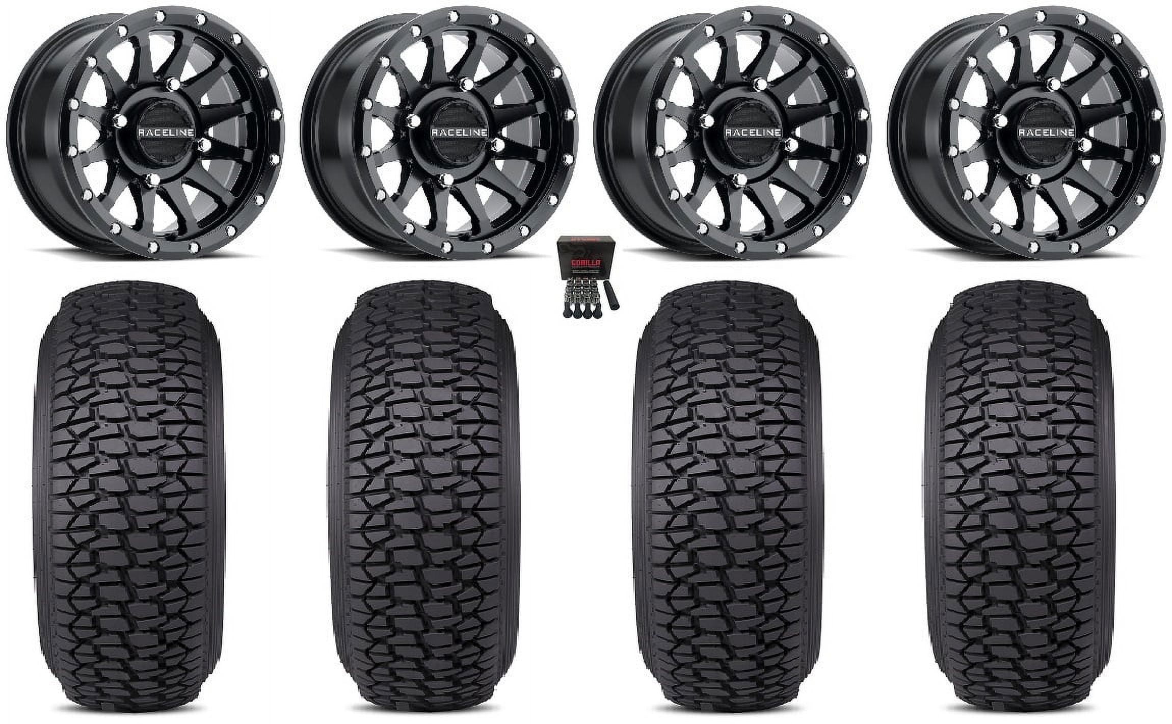 Raceline Trophy 14" Wheels Black +38mm/+10mm 30" Regulator 2 Tires ...