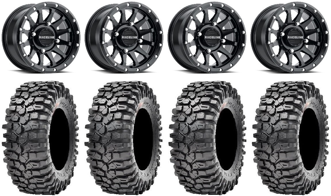 Raceline Trophy 14" Wheels Black +38mm/+10mm 30" Roxxzilla 396 Tires ...