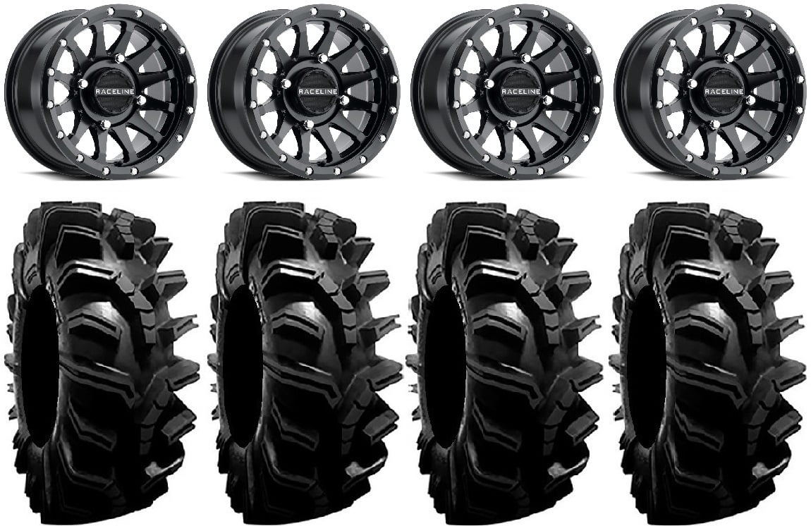Raceline Trophy 14" Wheels Black +38mm/+10mm 32" BogMax Tires Honda ...