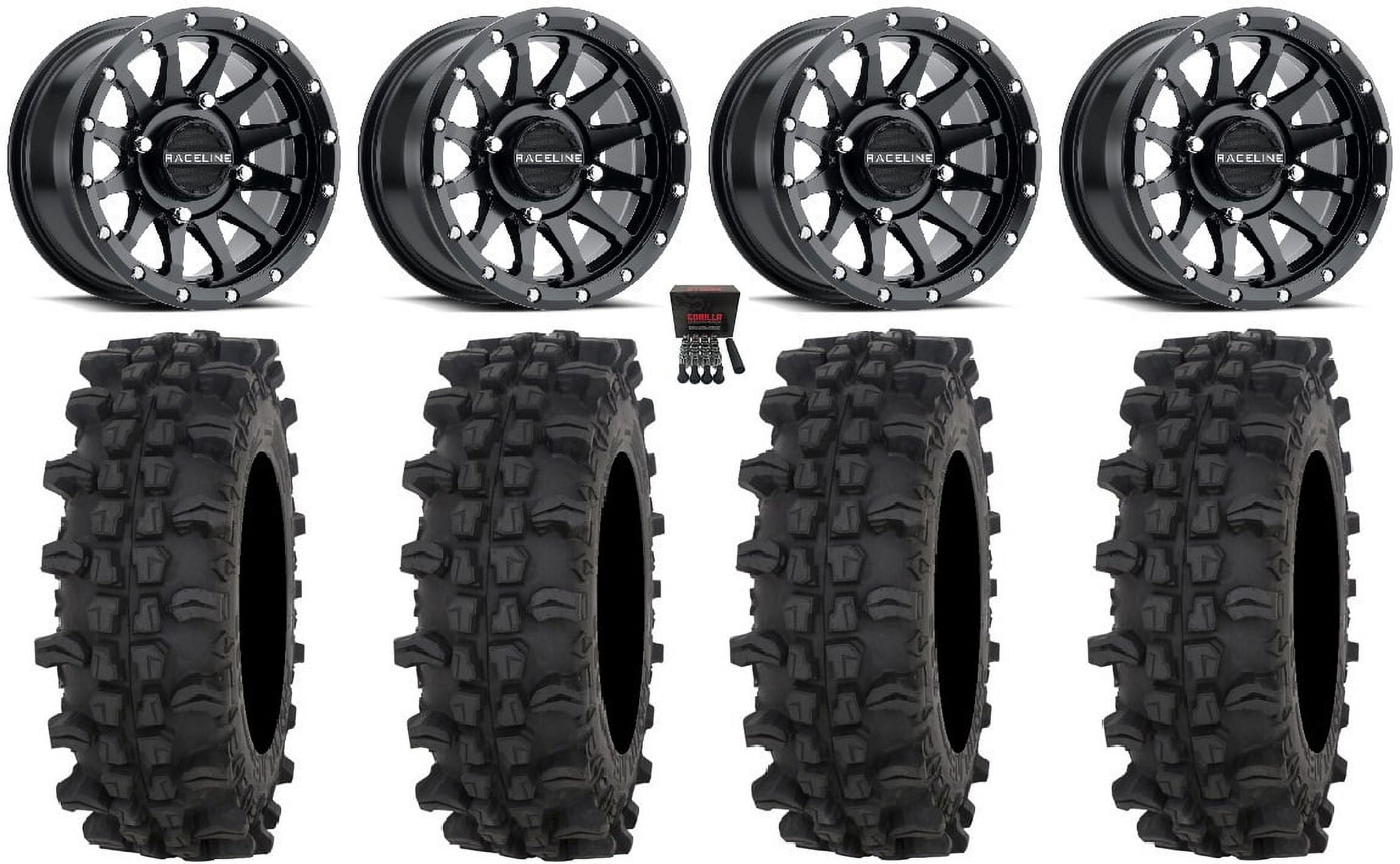 Raceline Trophy 14" Wheels Black +38mm 27" ACP Tires Can-Am Maverick X3 ...