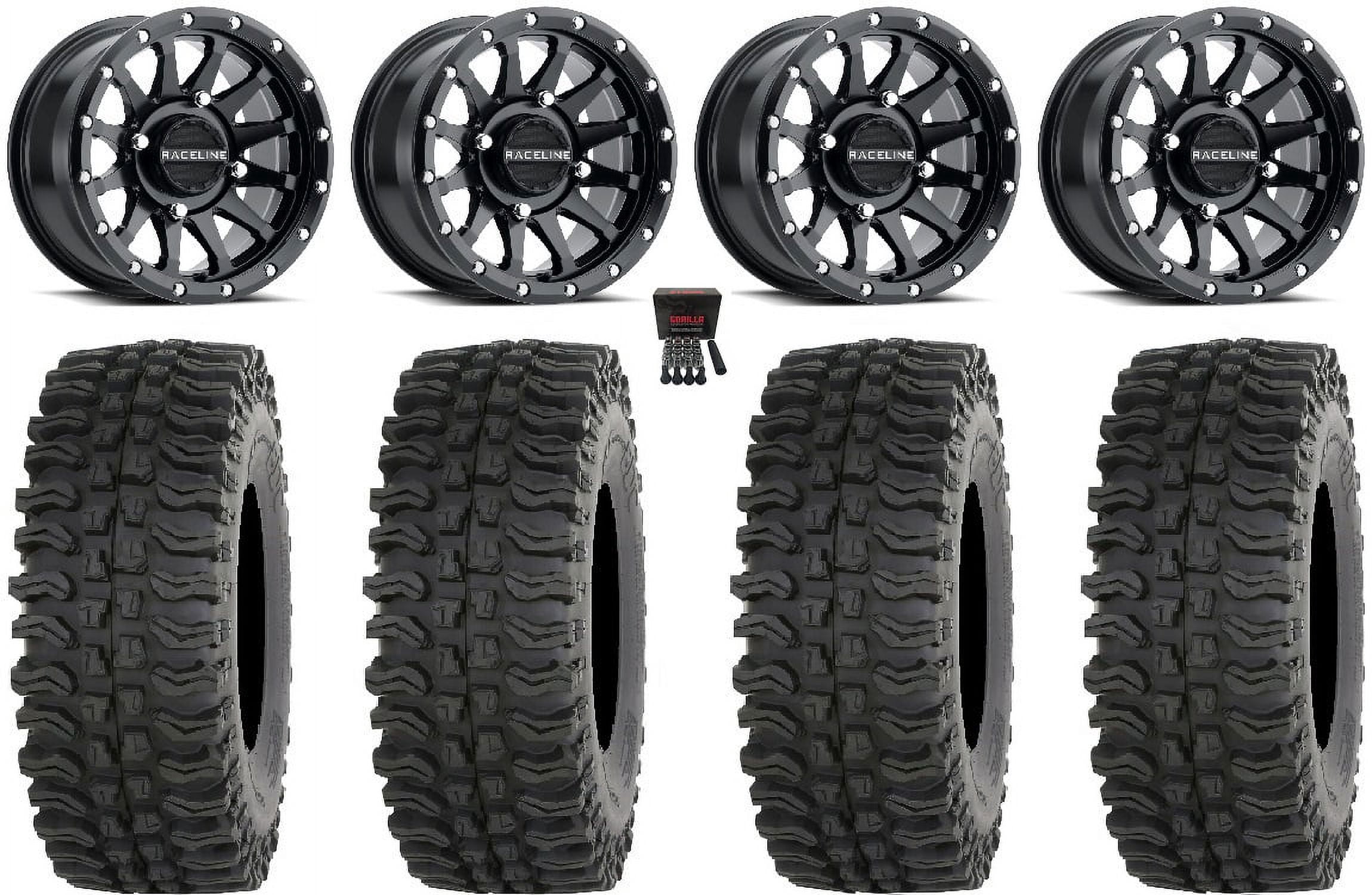 Raceline Trophy 14" Wheels Black +38mm 27" BDC Tires Sportsman RZR ...