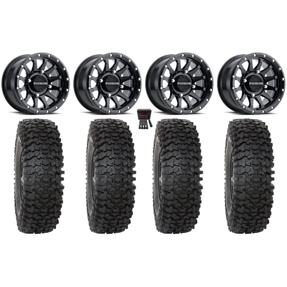 Raceline Trophy 14" Wheels Black +38mm 32" RC500 Tires Can-Am Commander ...