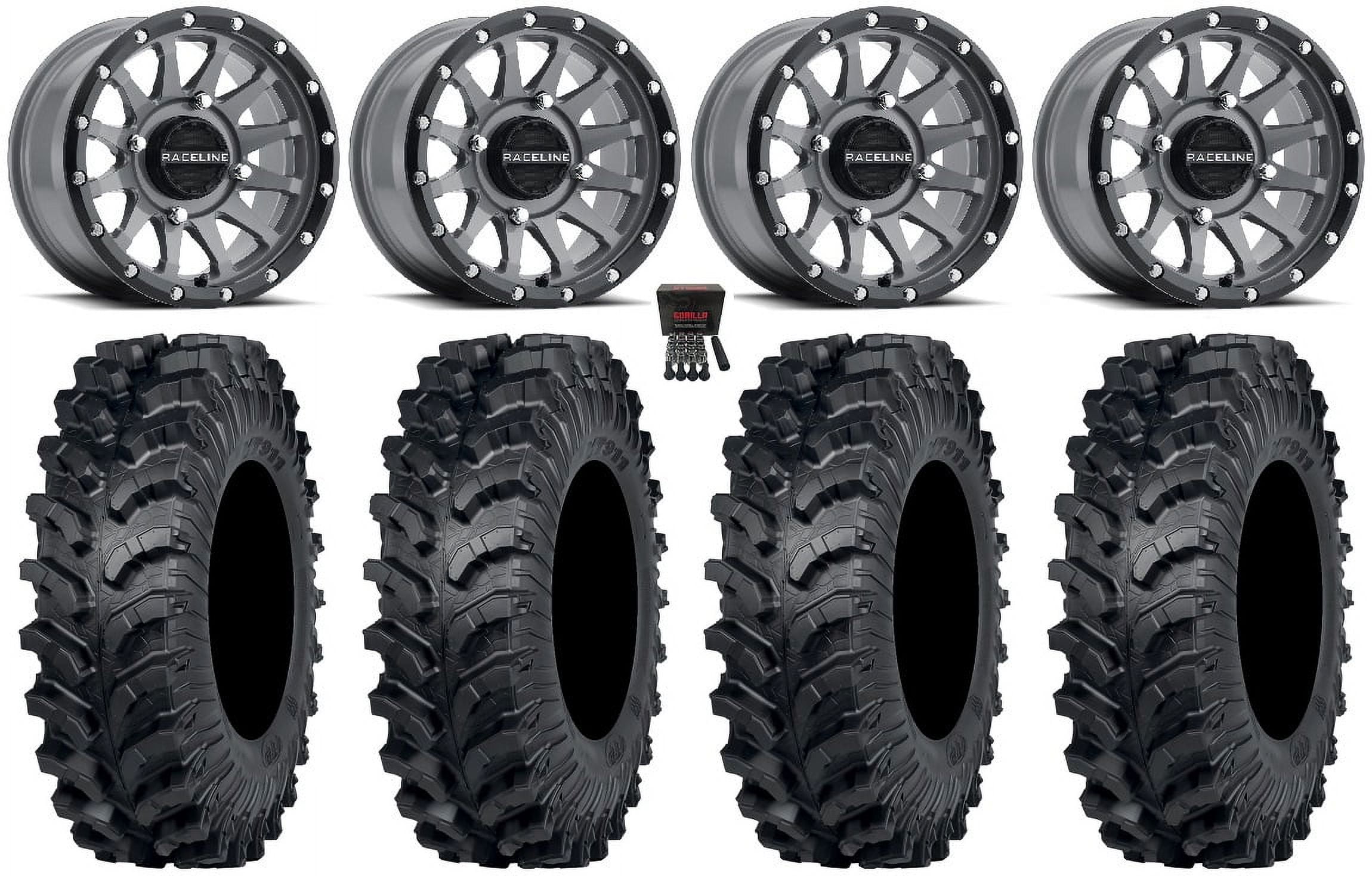 Raceline Trophy 14" Wheels Grey 28" MT911 Tires Can-Am Maverick X3 ...