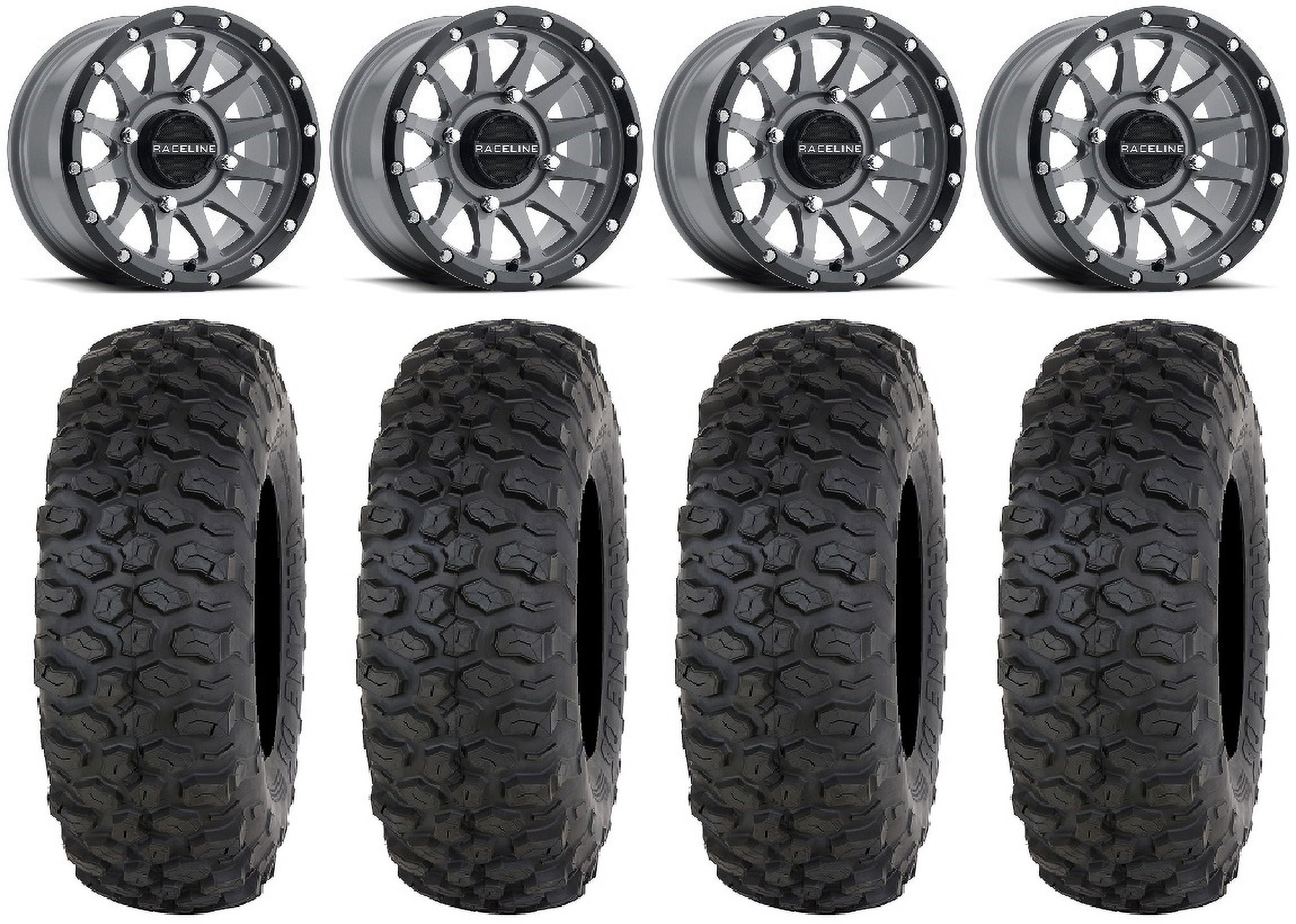 Raceline Trophy 14" Wheels Grey 30" Chicane DS Tires Can-Am Maverick X3 ...