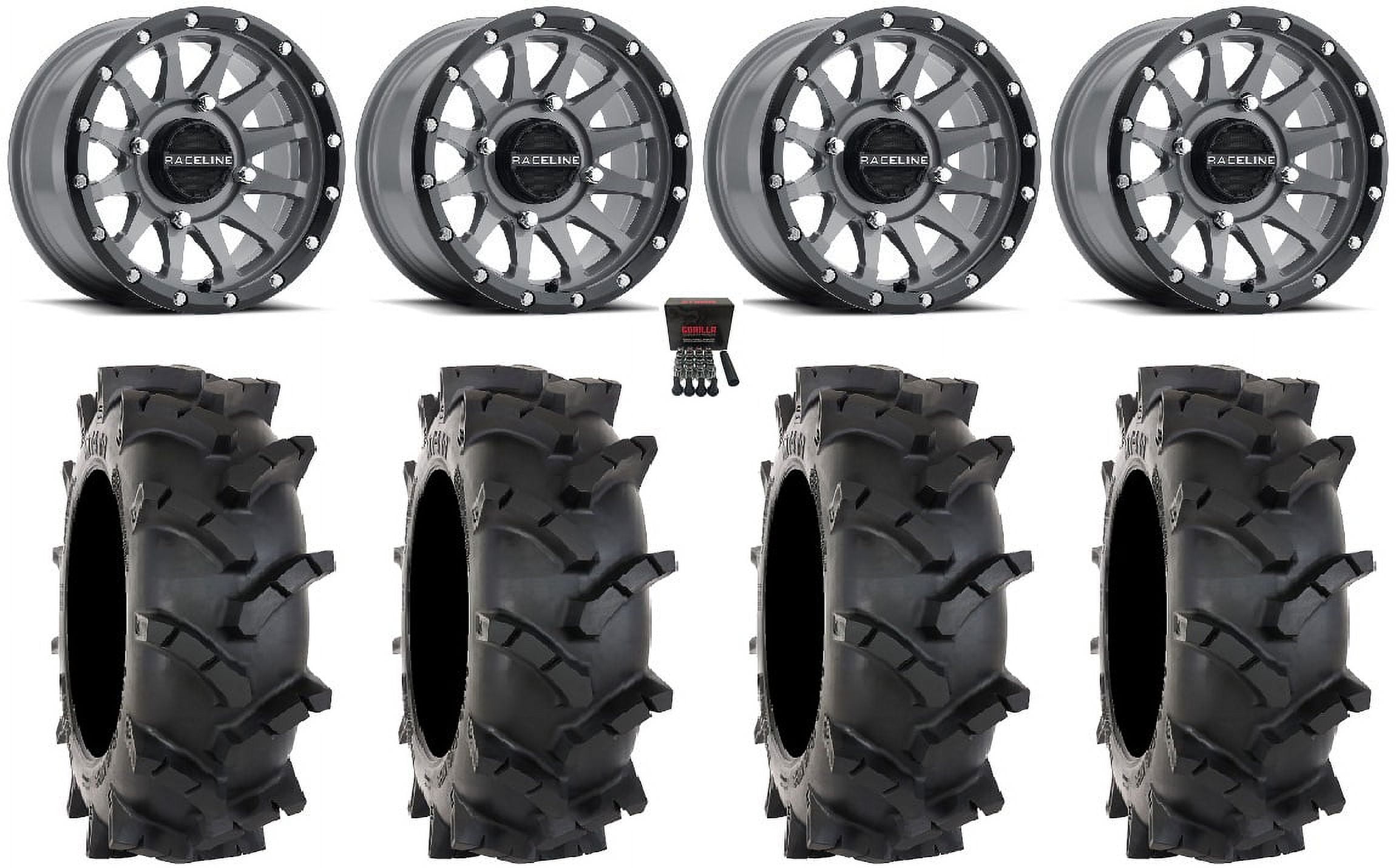 Raceline Trophy 14" Wheels Grey 30" MT410 Tires Polaris RZR XP 1000 ...
