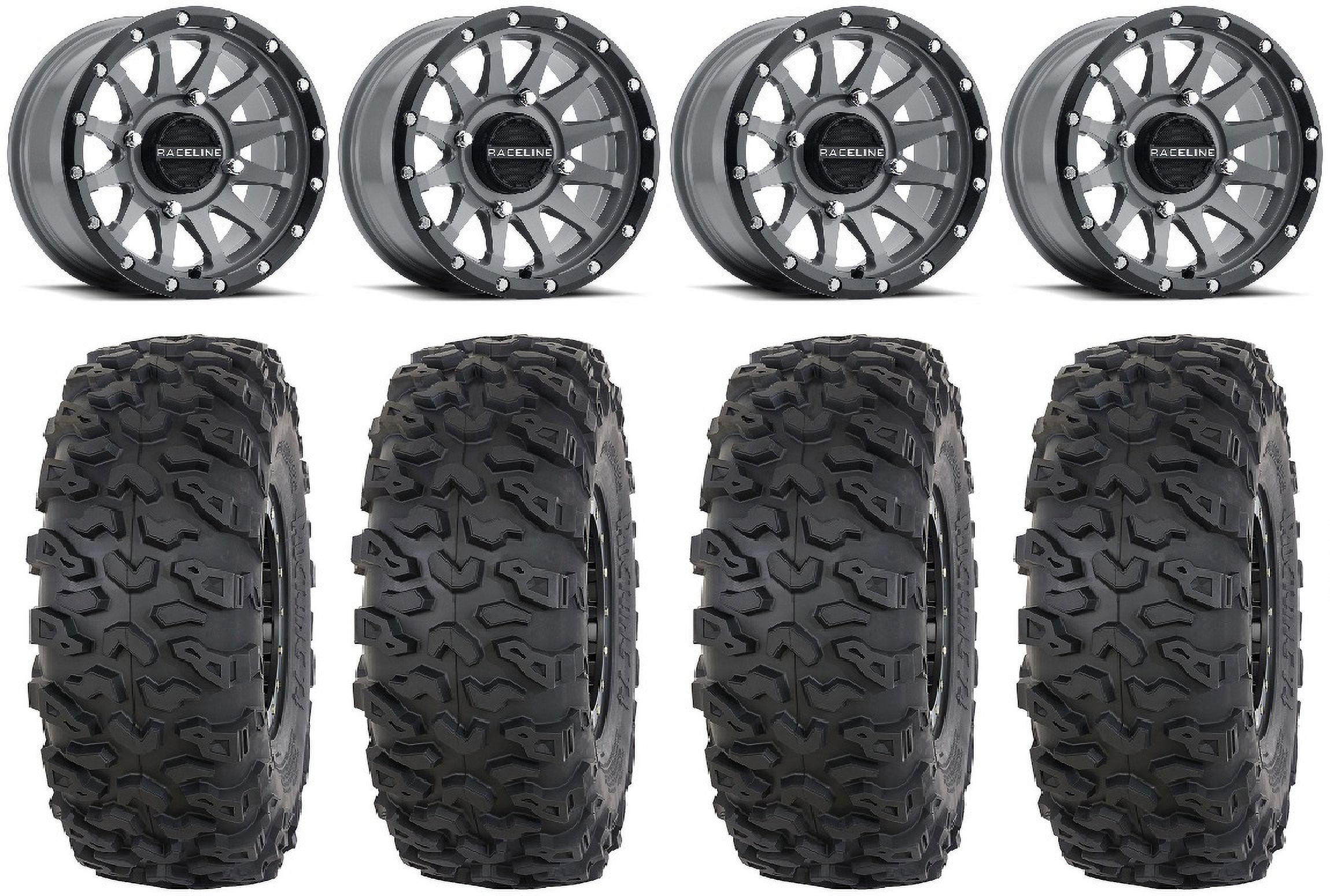 Raceline Trophy 14" Wheels Grey 30" Roctane T4 Tires Sportsman RZR ...