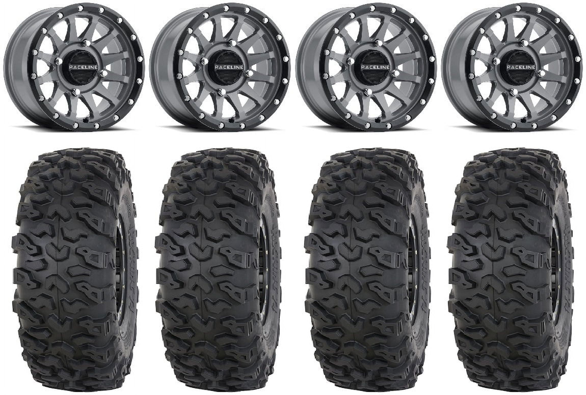 Raceline Trophy 14" Wheels Grey 32" Roctane T4 Tires Polaris RZR XP ...
