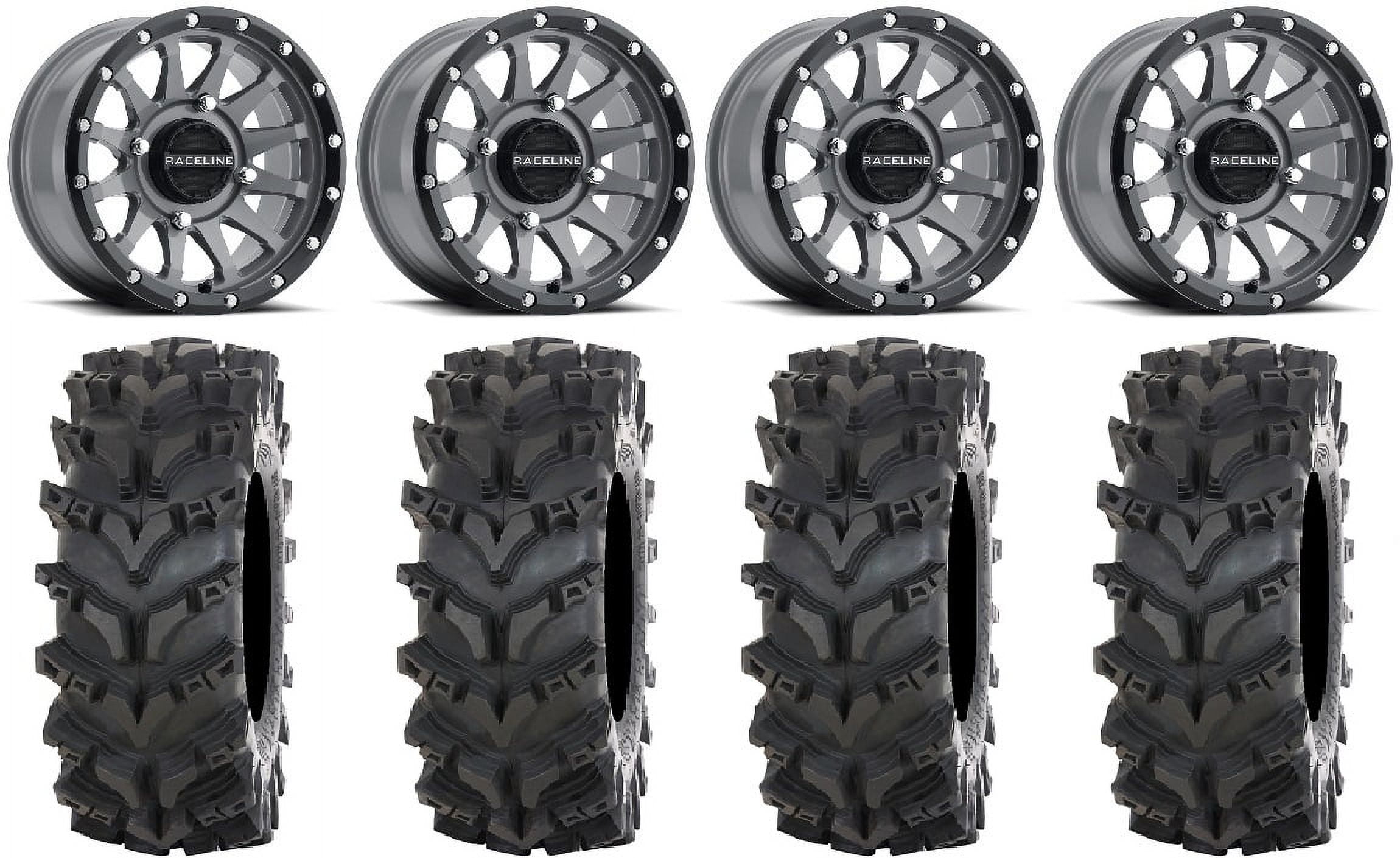 Raceline Trophy 14" Wheels Grey +38mm 27" Out&Back Max Tires Can-Am ...