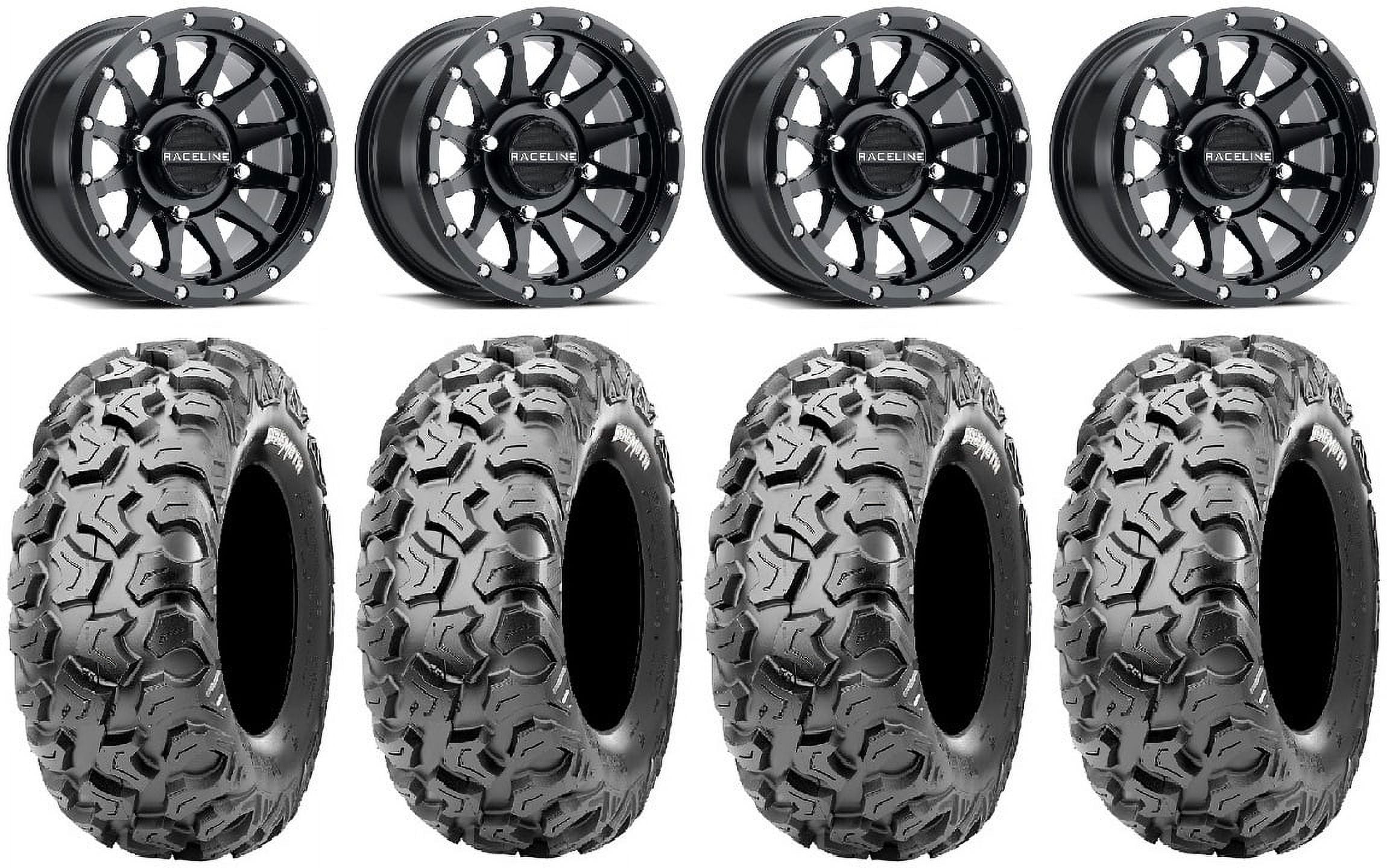Raceline Trophy 15" Wheels Black 30" Behemoth Tires Polaris RZR XP 1000 ...