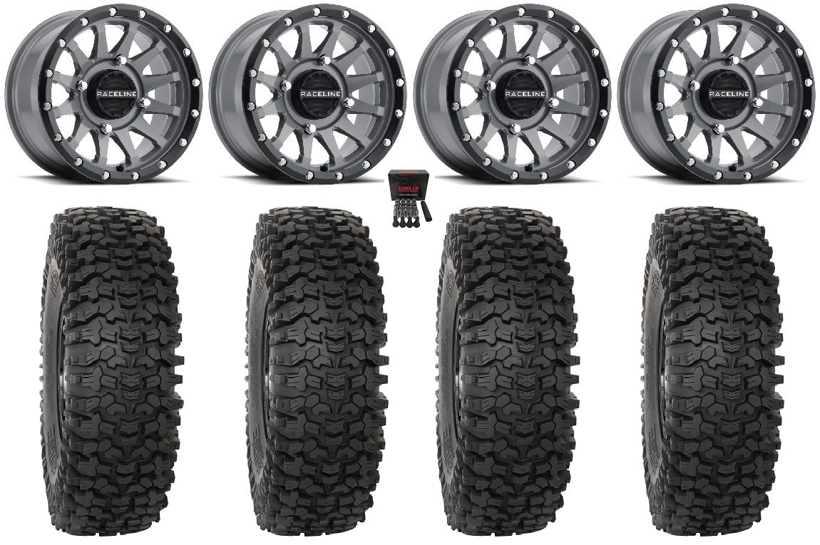 Raceline Trophy 15" Wheels Grey 35" RC500S Sticky Tires Sportsman RZR ...