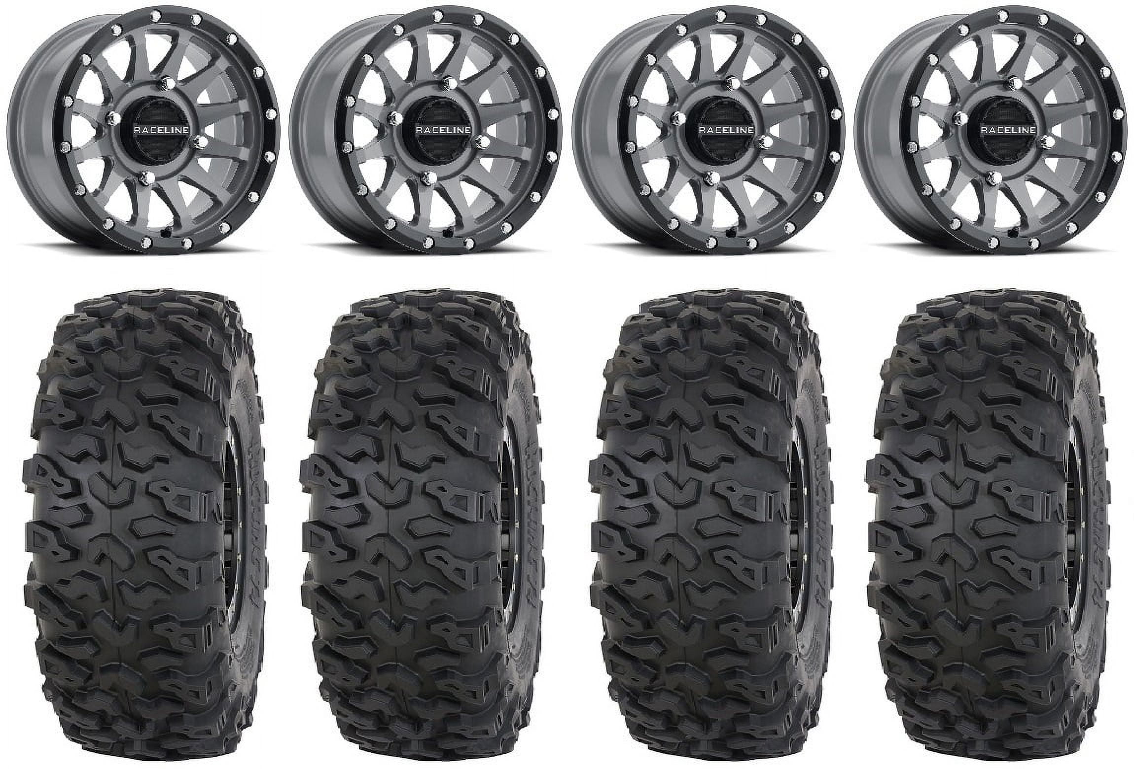 Raceline Trophy 15" Wheels Grey 35" Roctane T4 Tires Sportsman RZR ...