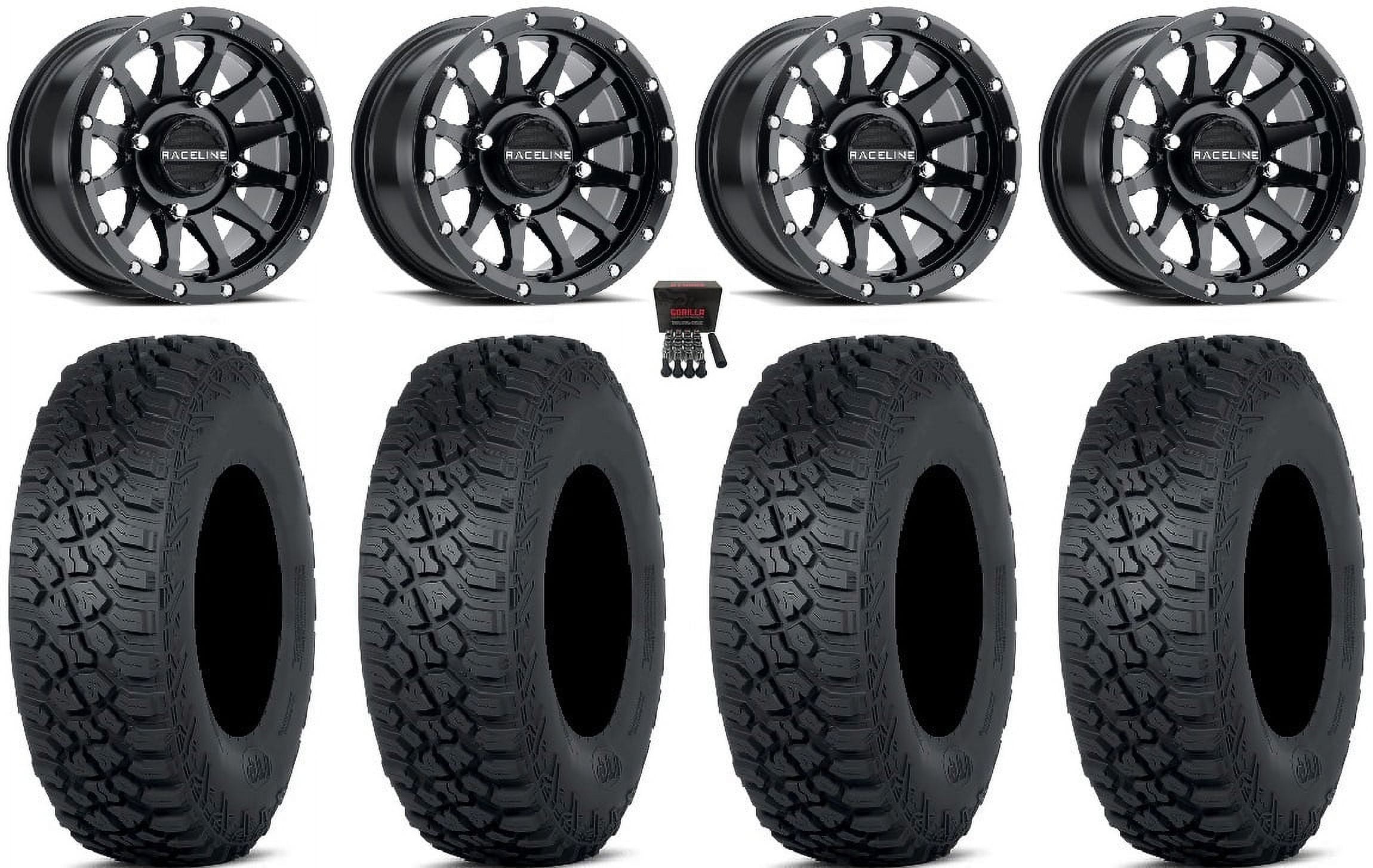 Raceline Trophy 15x6 Wheels Black 30" Tenacity XNR 8ply Tires Can-Am ...