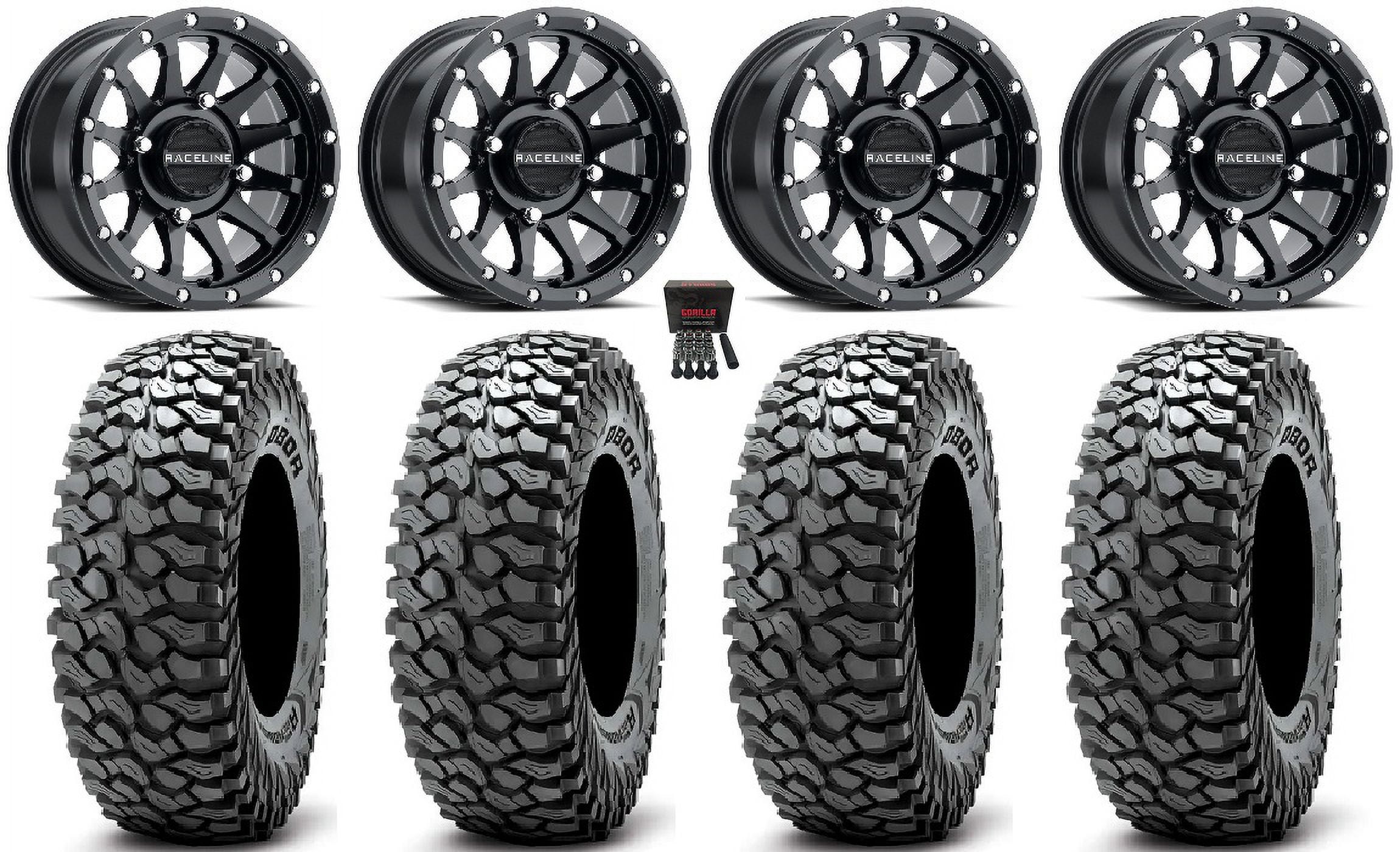 Raceline Trophy 15x6 Wheels Black 32" RocScraper Tires Can-Am Maverick ...